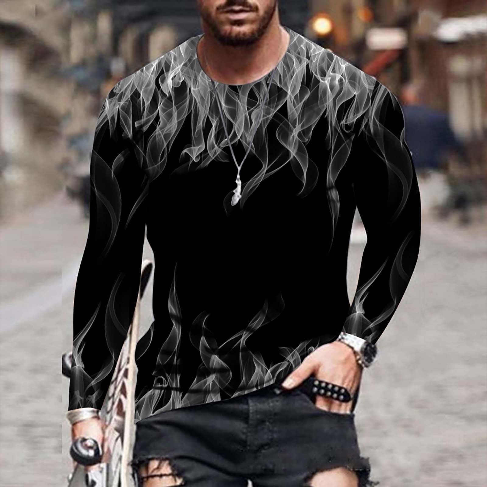 Mens Flame Tees 2024 Big and Tall Long Sleeve T-Shirts for Men Fashion ...