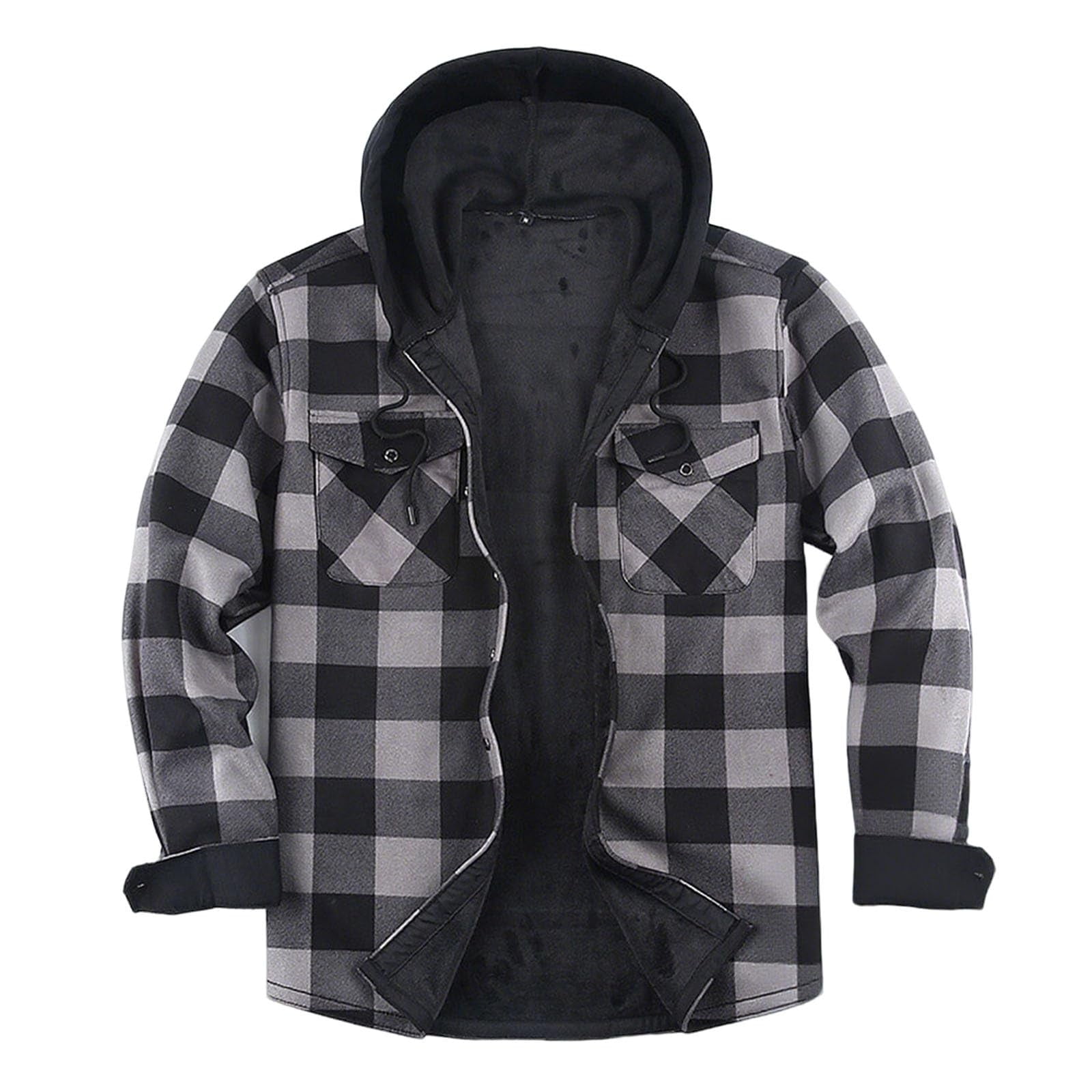 Mens Flannel Fleece Jacket Plaid Sherpa Lined Hooded Zip Up Thermal ...