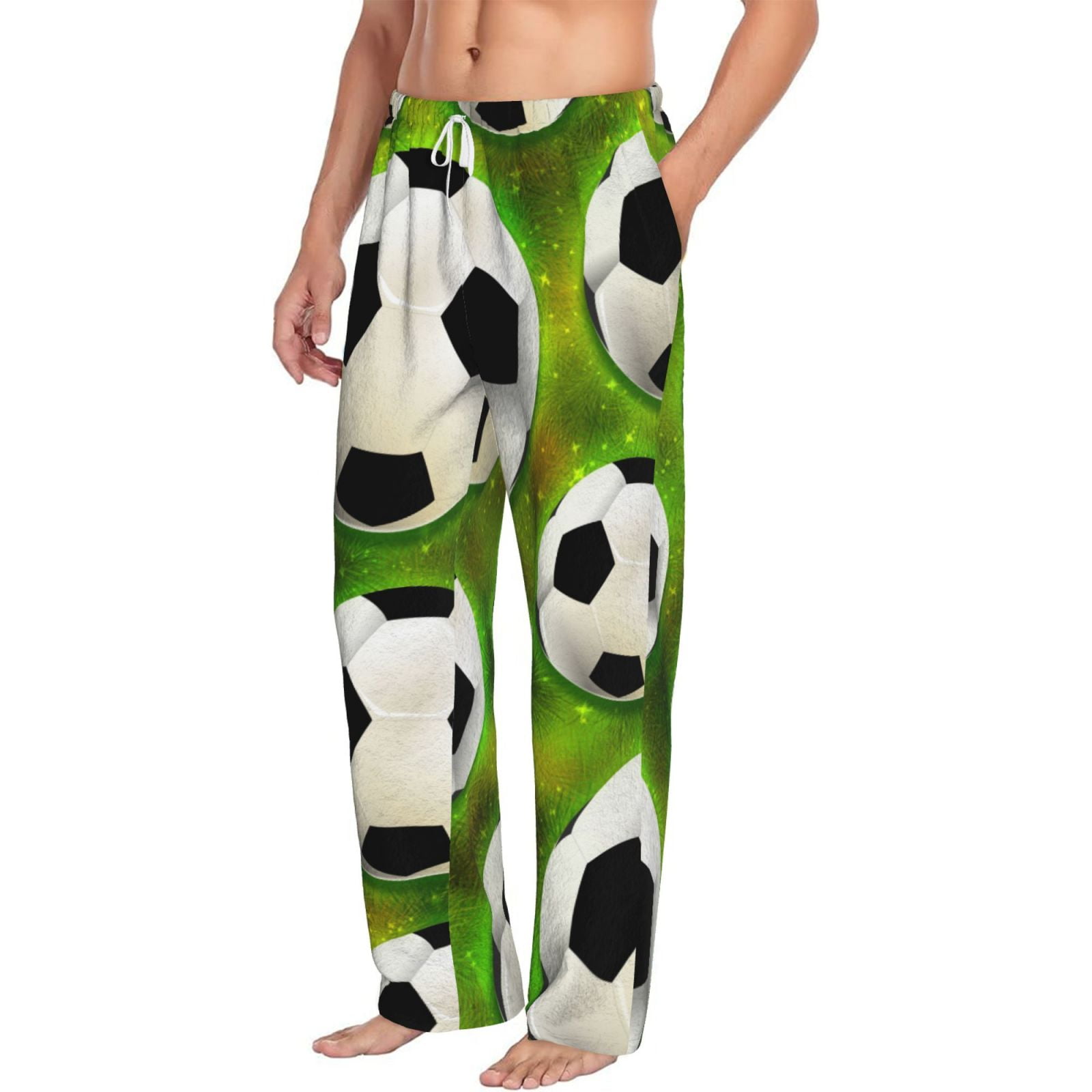 Mens Flannel Pajama Pants Soft Sleep Pants with Pockets and Drawstring Soccer Ball Football ...