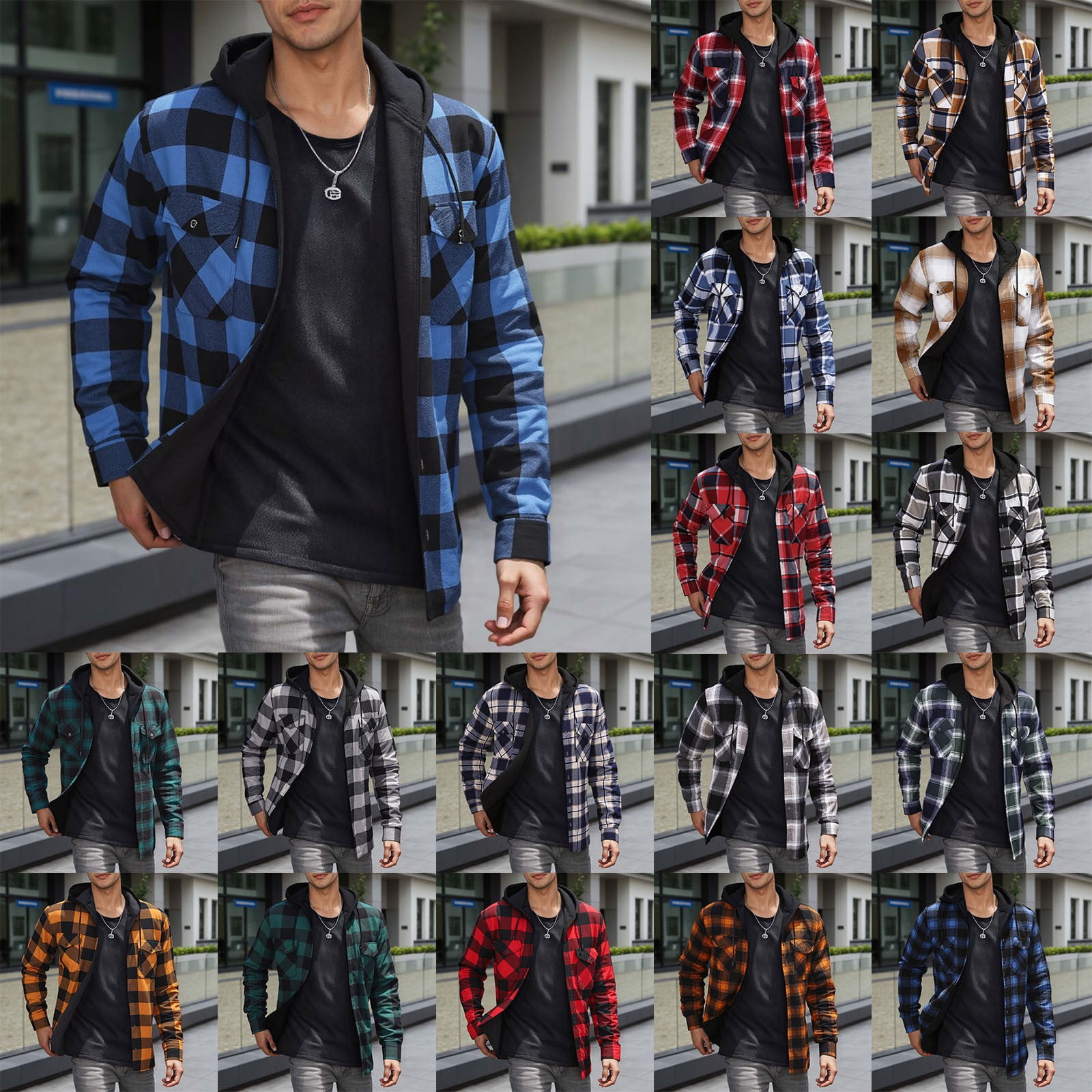 Mens Flannel Plaid Shirts Plus Size Casual Button Down Jackets Long ...