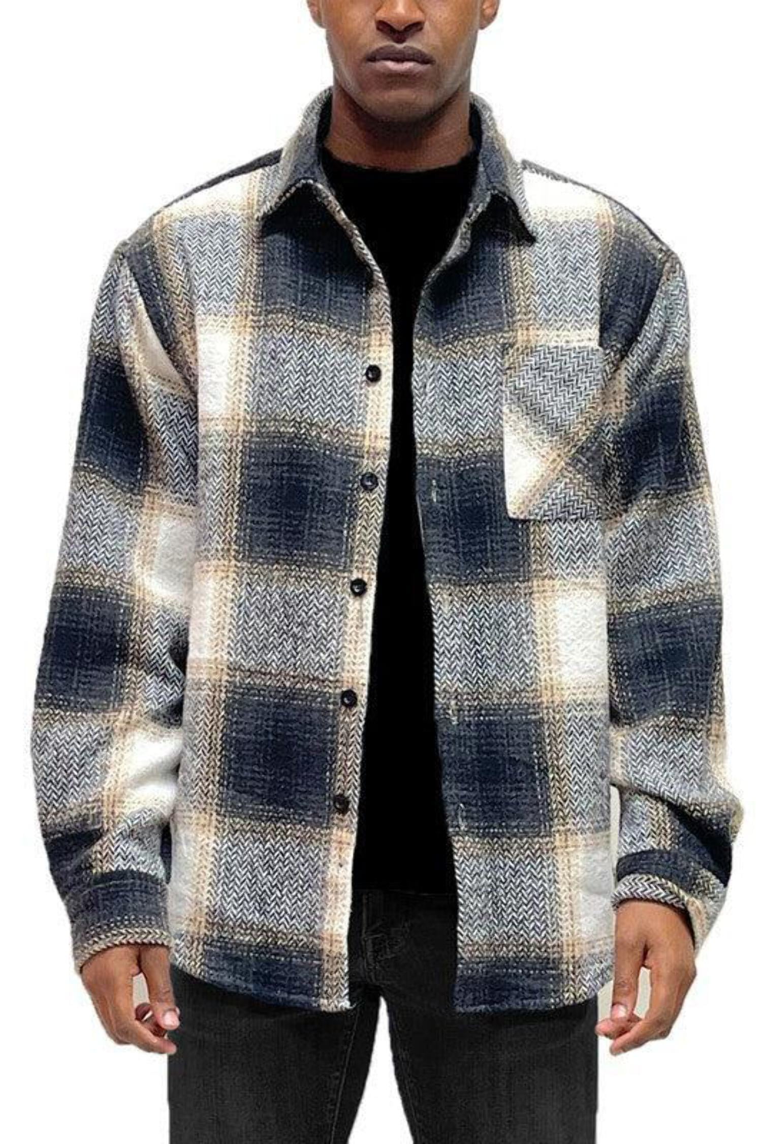 Mens Flannel Shirt Jacket Checkered Plaid Shacket - Walmart.com