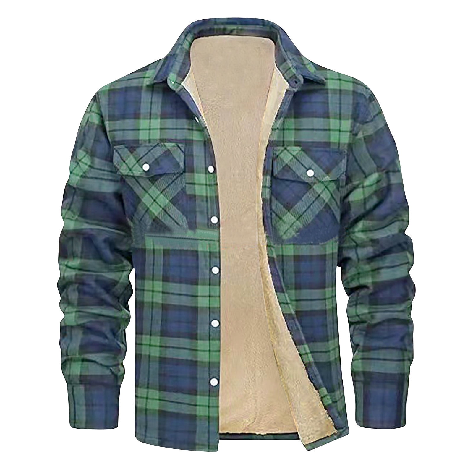 Mens Flannel Shirt Jackets Casual Plaid Long Sleeve Sherpa Lined Thick ...