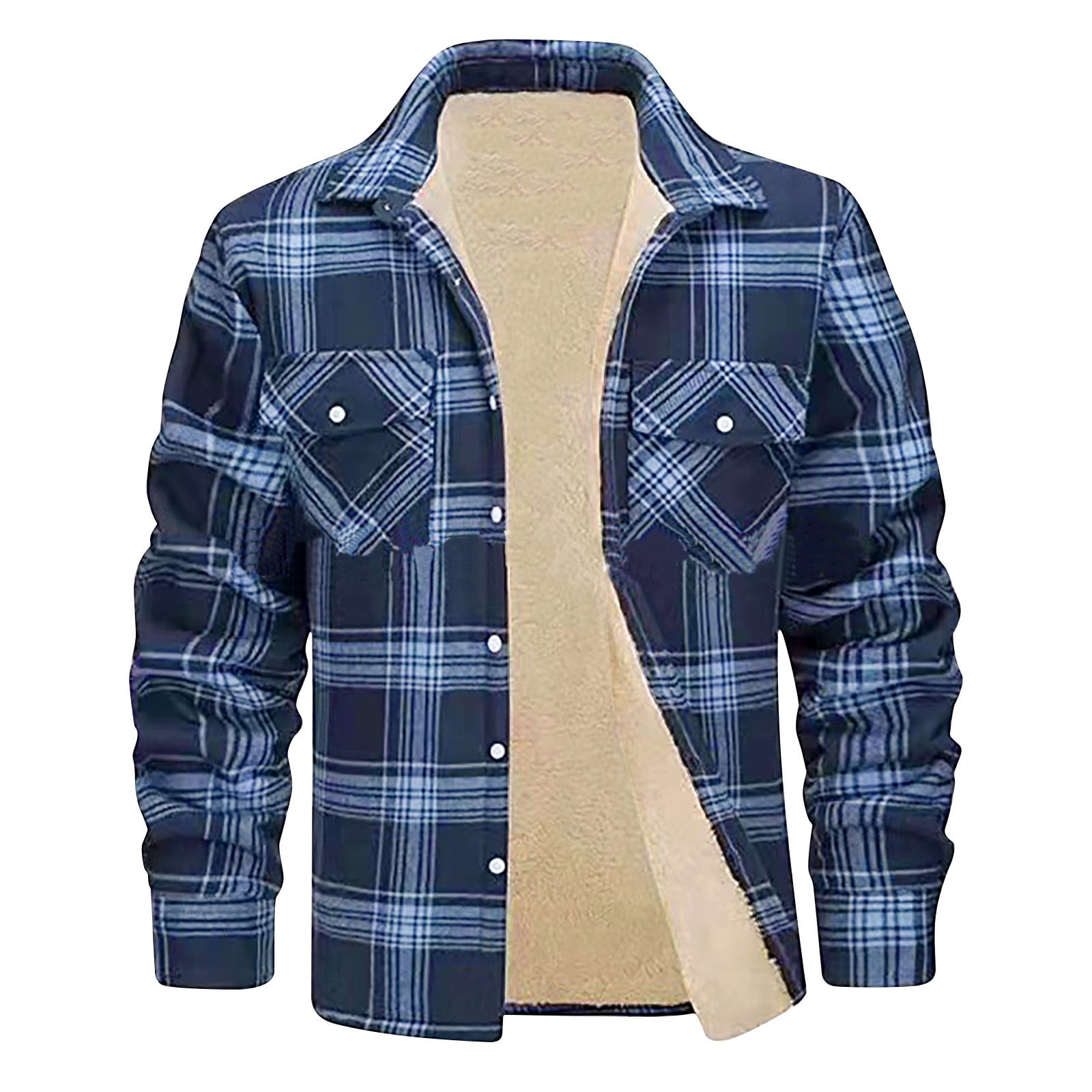 Mens Flannel Shirt Jackets Casual Plaid Long Sleeve Sherpa Lined Thick ...