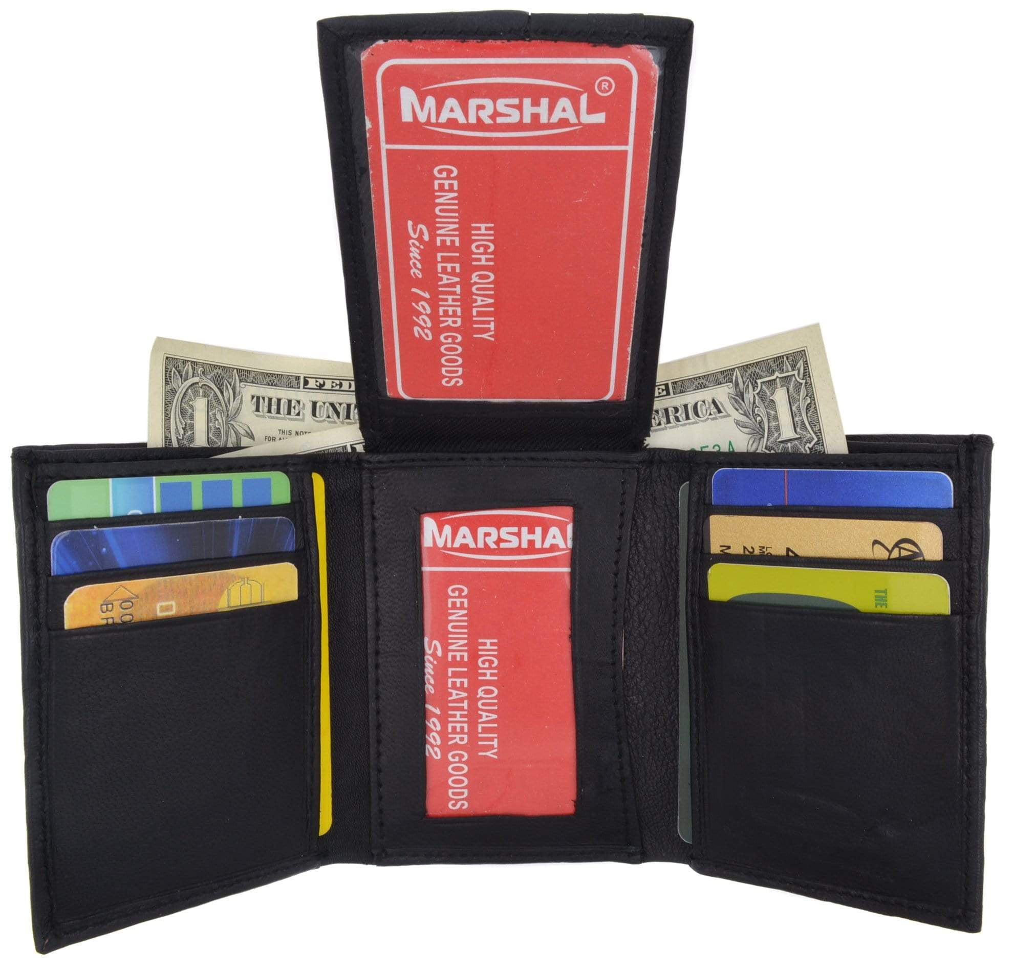 Marshal Brand Men's Trifold Genuine Leather Wallet with Flap Up ID ...