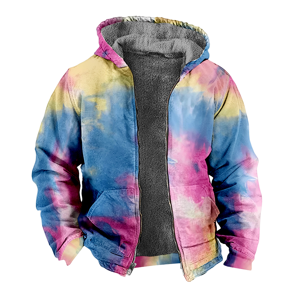 Mens Fleece Jacket Colorful Splash Graphics Full Zip Hoodie Jacket For