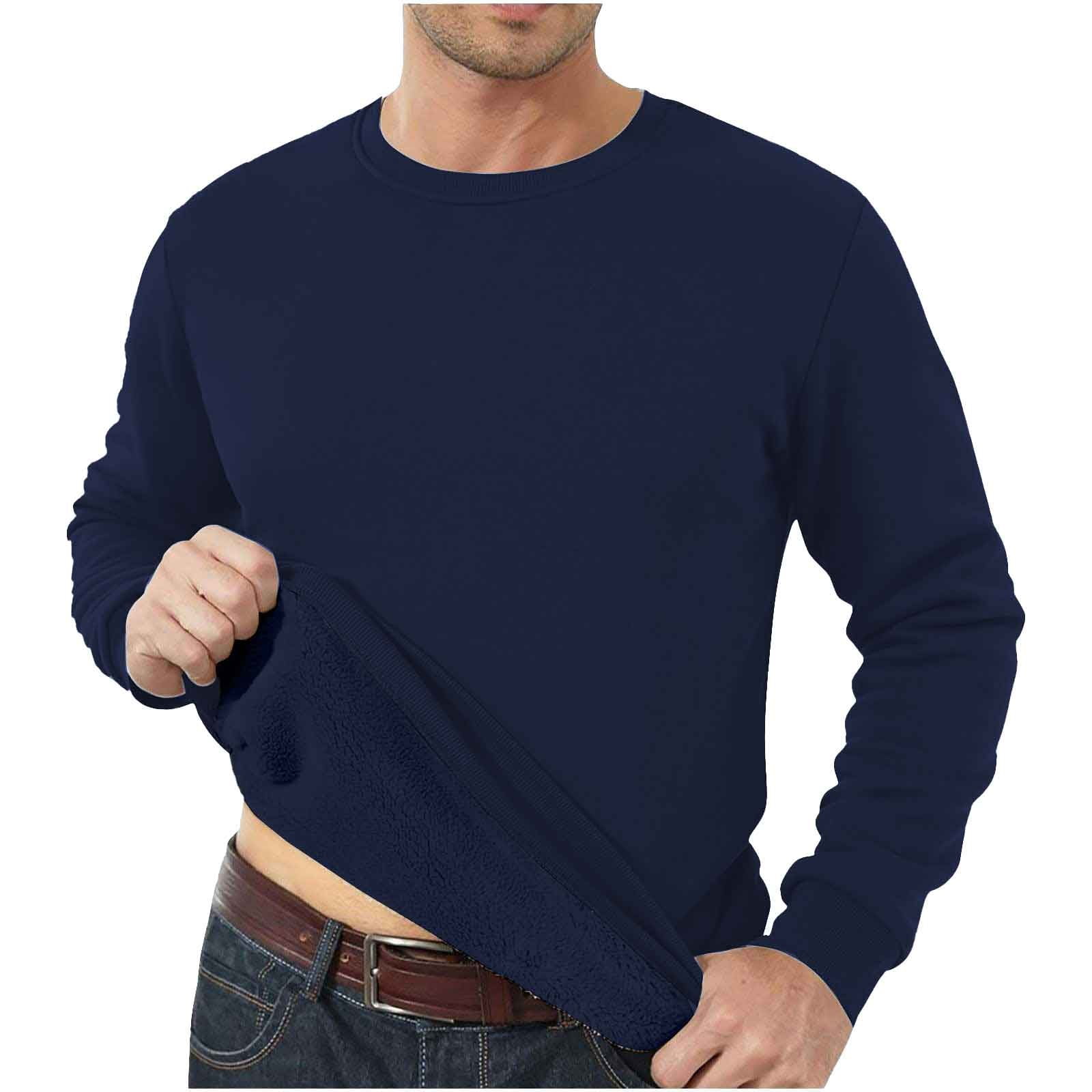 Mens Fleece Jumpers Crew Neck Fleece Lined Sweatshirts Thermal Winter ...