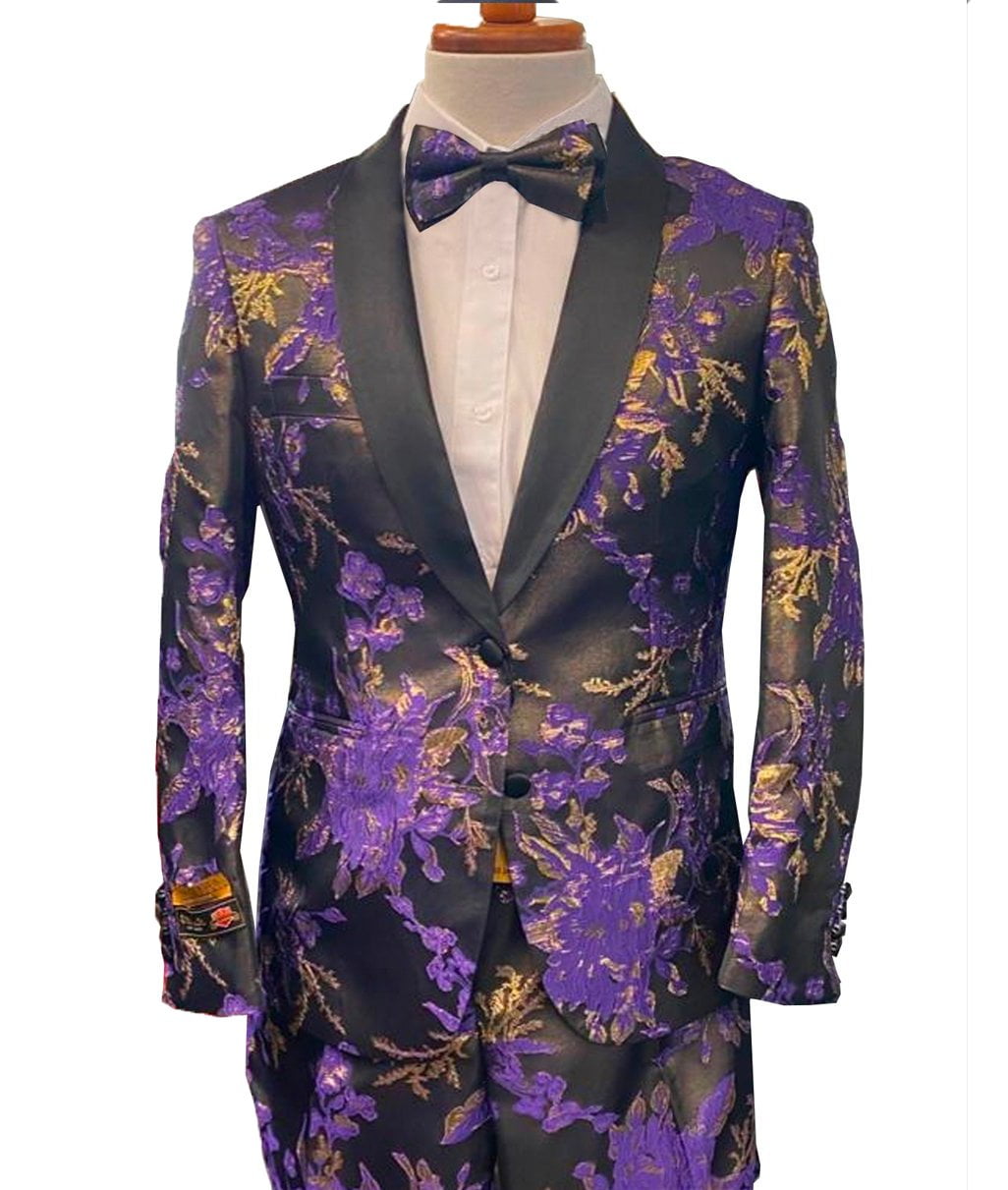 Mens Floral Prom Tuxedo in Purple Package w/ Matching Pants & Bowtie ...