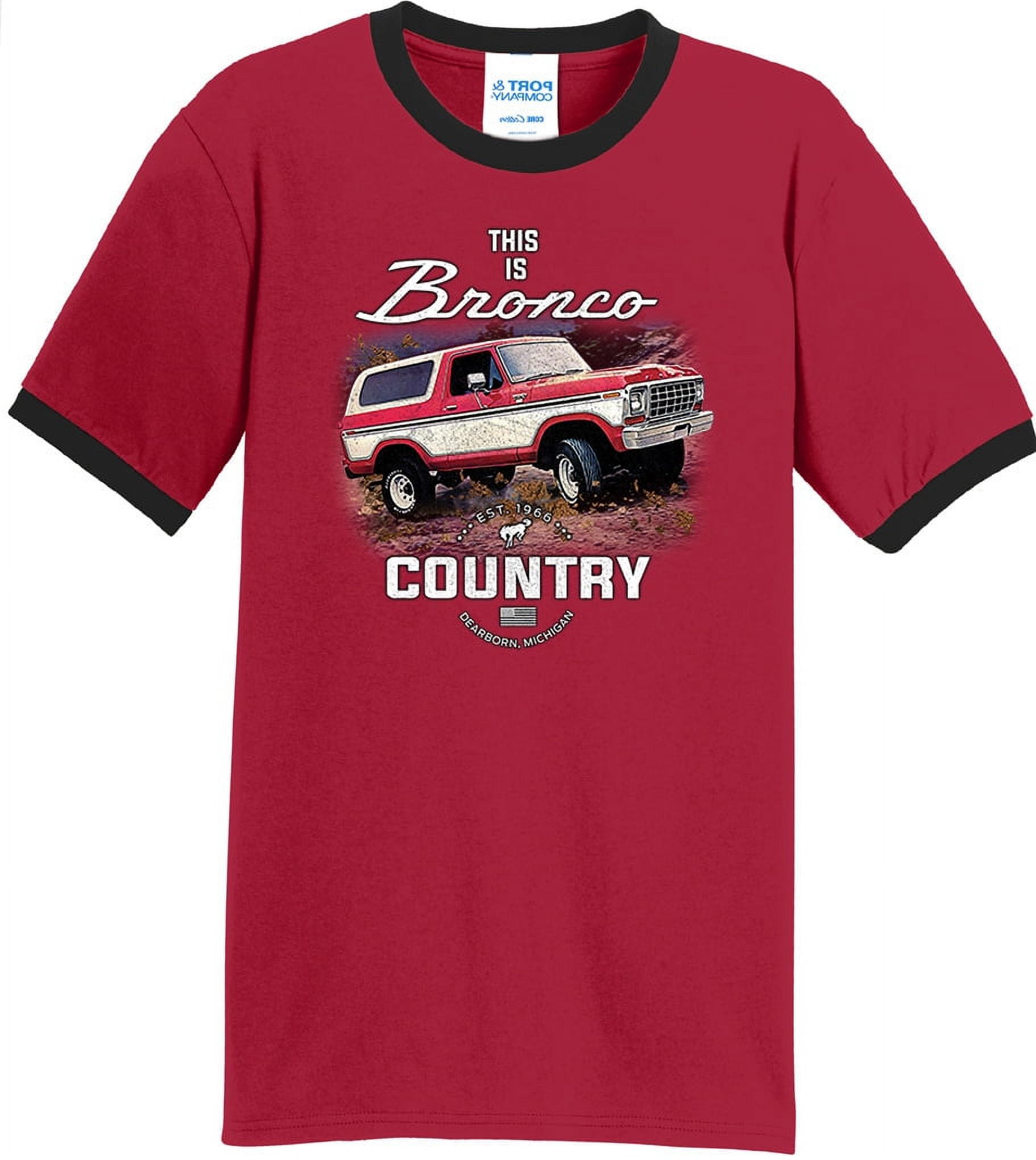 Mens Ford Bronco Country 100% Cotton Ringer Tee Shirt, 4XL Red/Black ...