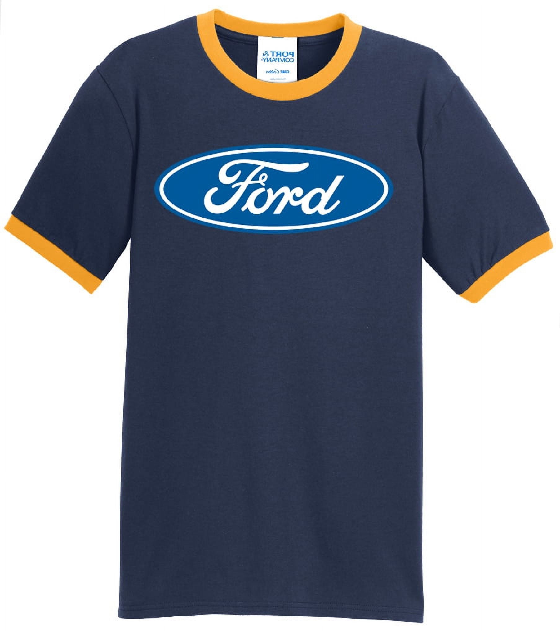 Mens Ford Oval Logo Emblem 100% Cotton Ringer Tee Shirt, XL Navy/Gold ...