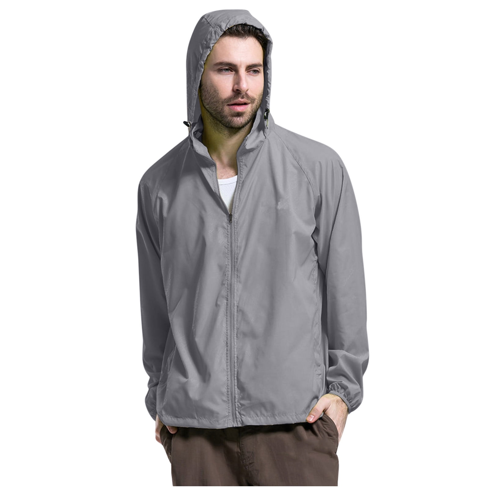 Mens Four Seasons Solid Color Packable Rain Jacket Lightweight ...