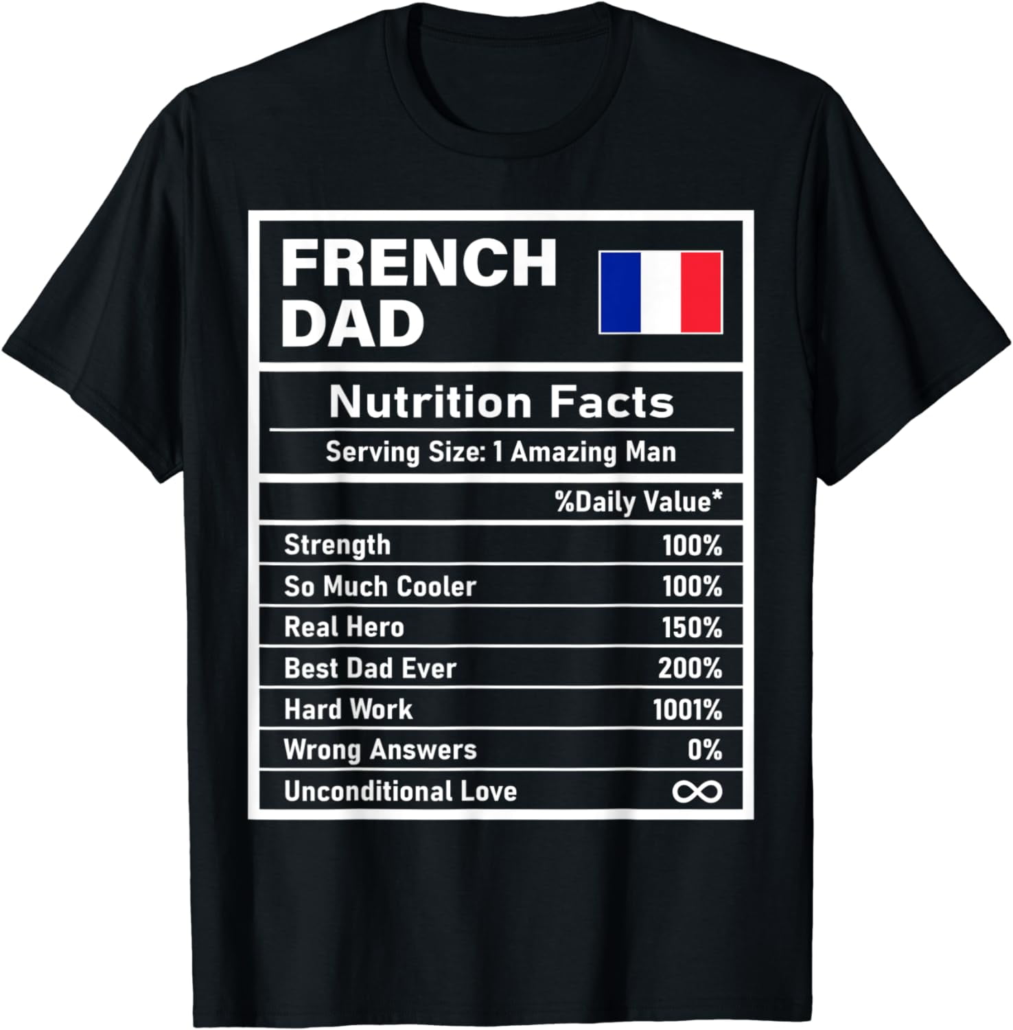 Mens French Dad Nutrition Facts Father's Day National Heritage T-Shirt ...