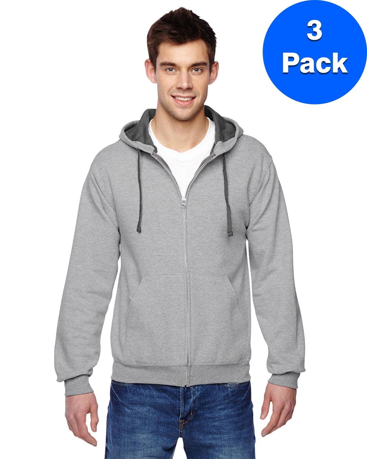Mens Full-Zip Hooded Sweatshirt SF73R (3 PACK) - Walmart.com