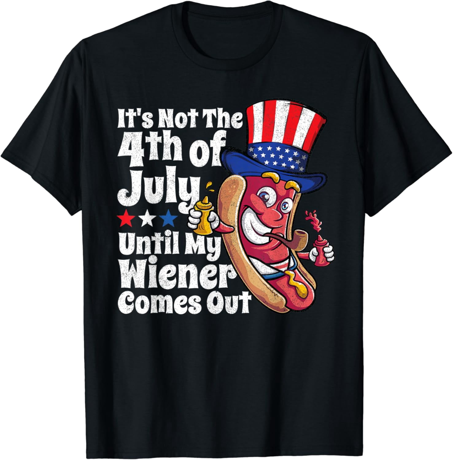 Mens Funny 4th of July Hot Dog Wiener Comes Out Adult Humor Gift T ...
