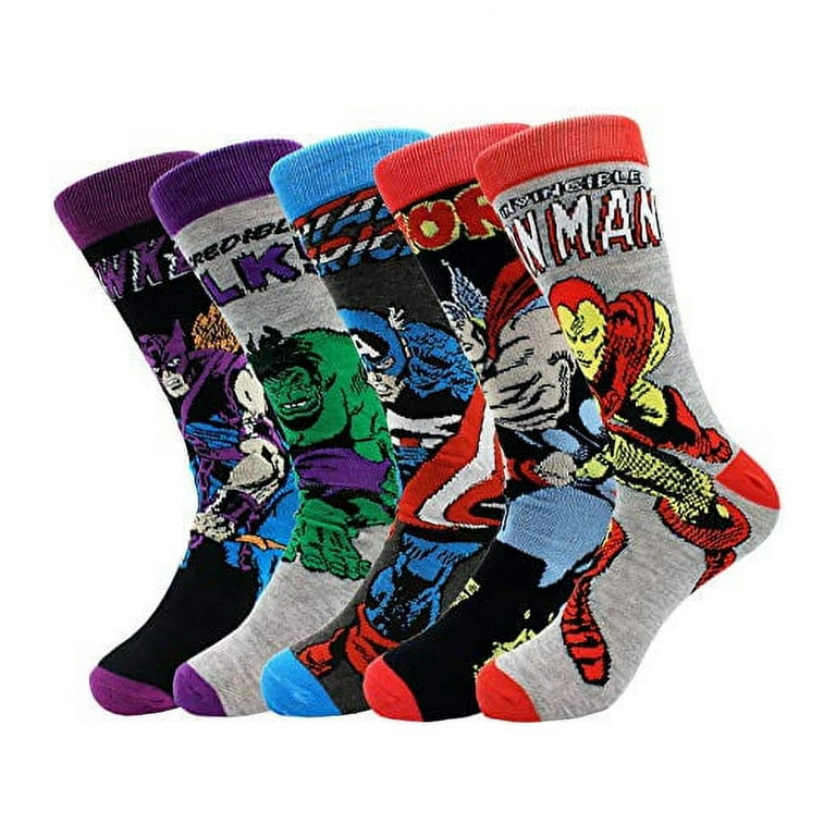 Mens Funny Dress Socks 5 Pairs Marvel Socks Fashion Comics Superhero Crew Socks Wedding Groomsmen s Socks 10 13