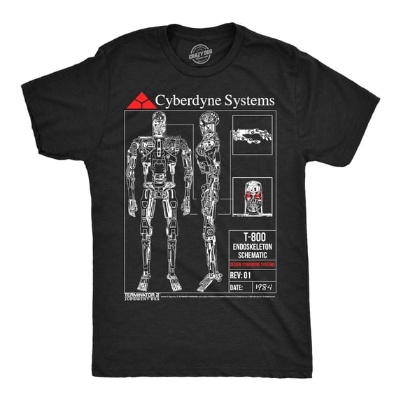 Mens Funny T Shirts T 800 Endoskeleton Schematics Retro Terminator 2 ...