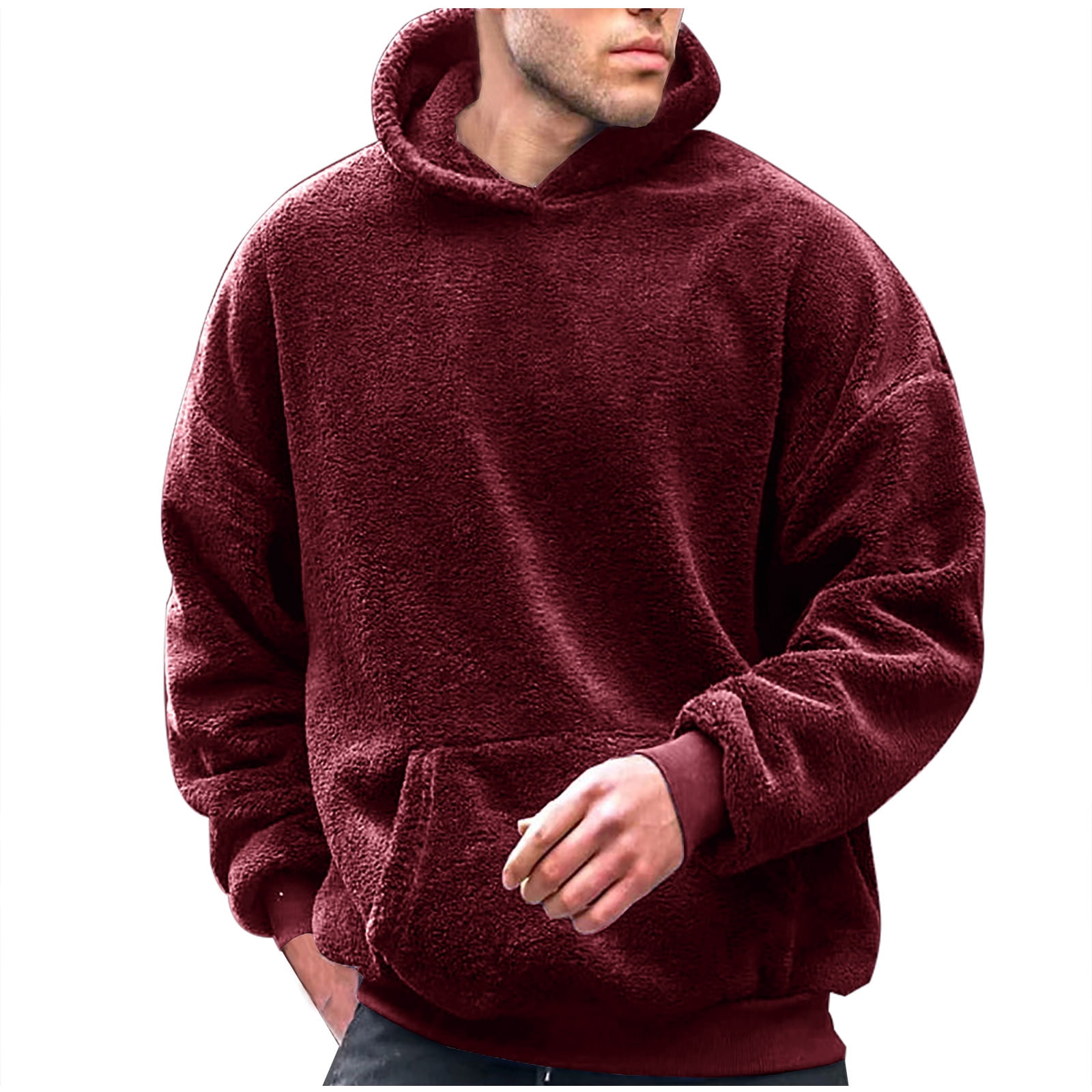 Mens Fuzzy Sherpa Hoodie Sweatshirts Long Sleeve Loose Cozy Pullover ...