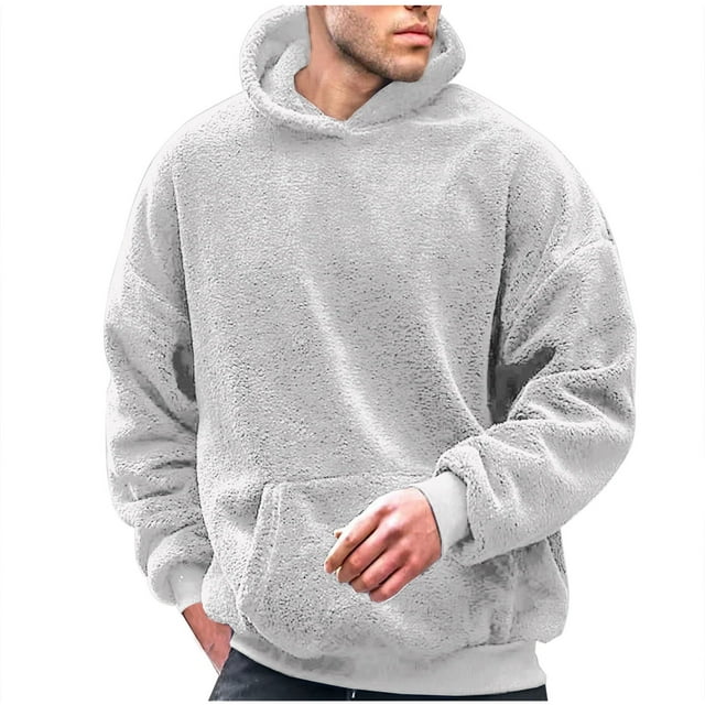 Mens Fuzzy Sherpa Hoodie Sweatshirts Long Sleeve Loose Cozy Pullover ...