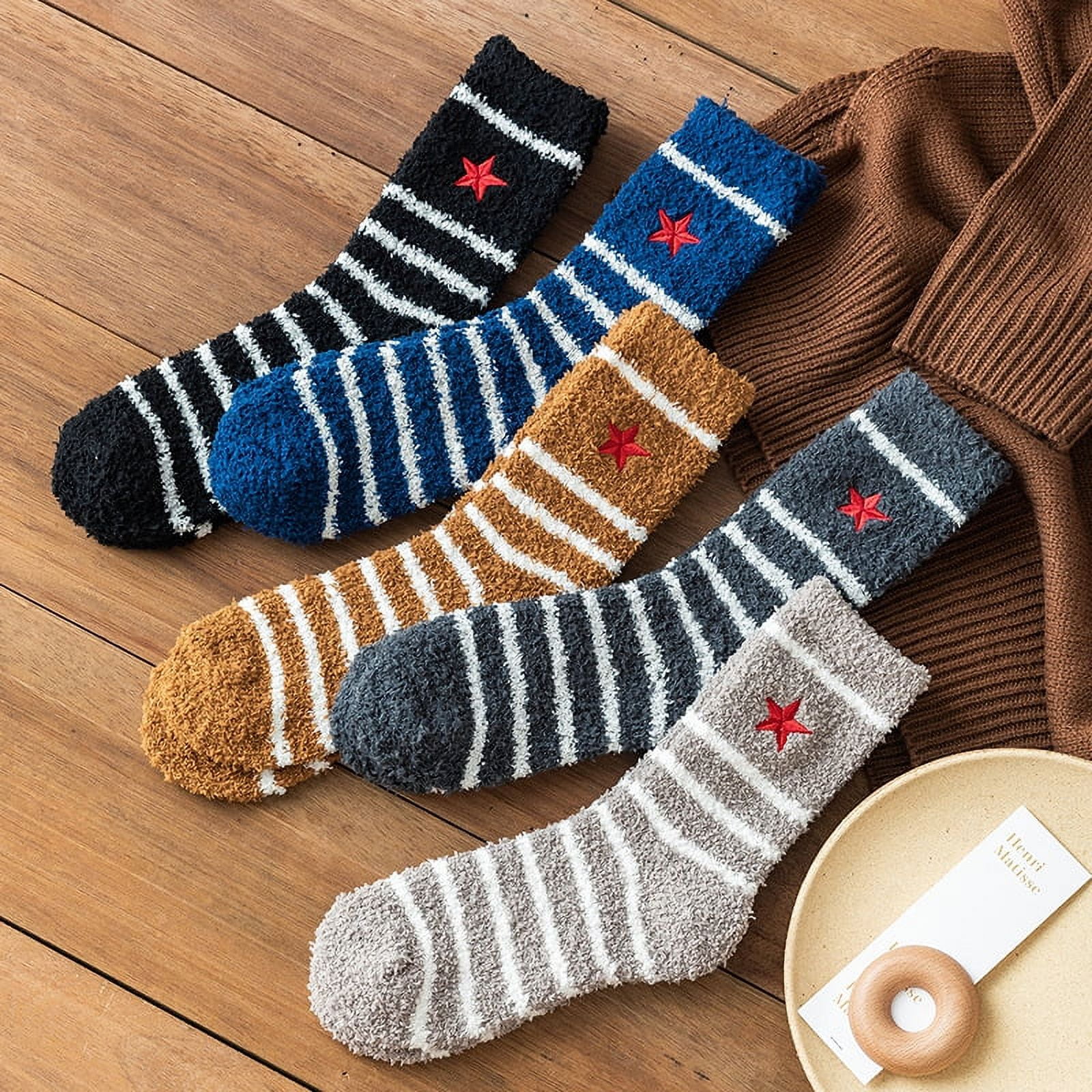 Mens Fuzzy Socks 5 Pairs Cozy Slipper Fluffy Socks Winter Warm Soft ...