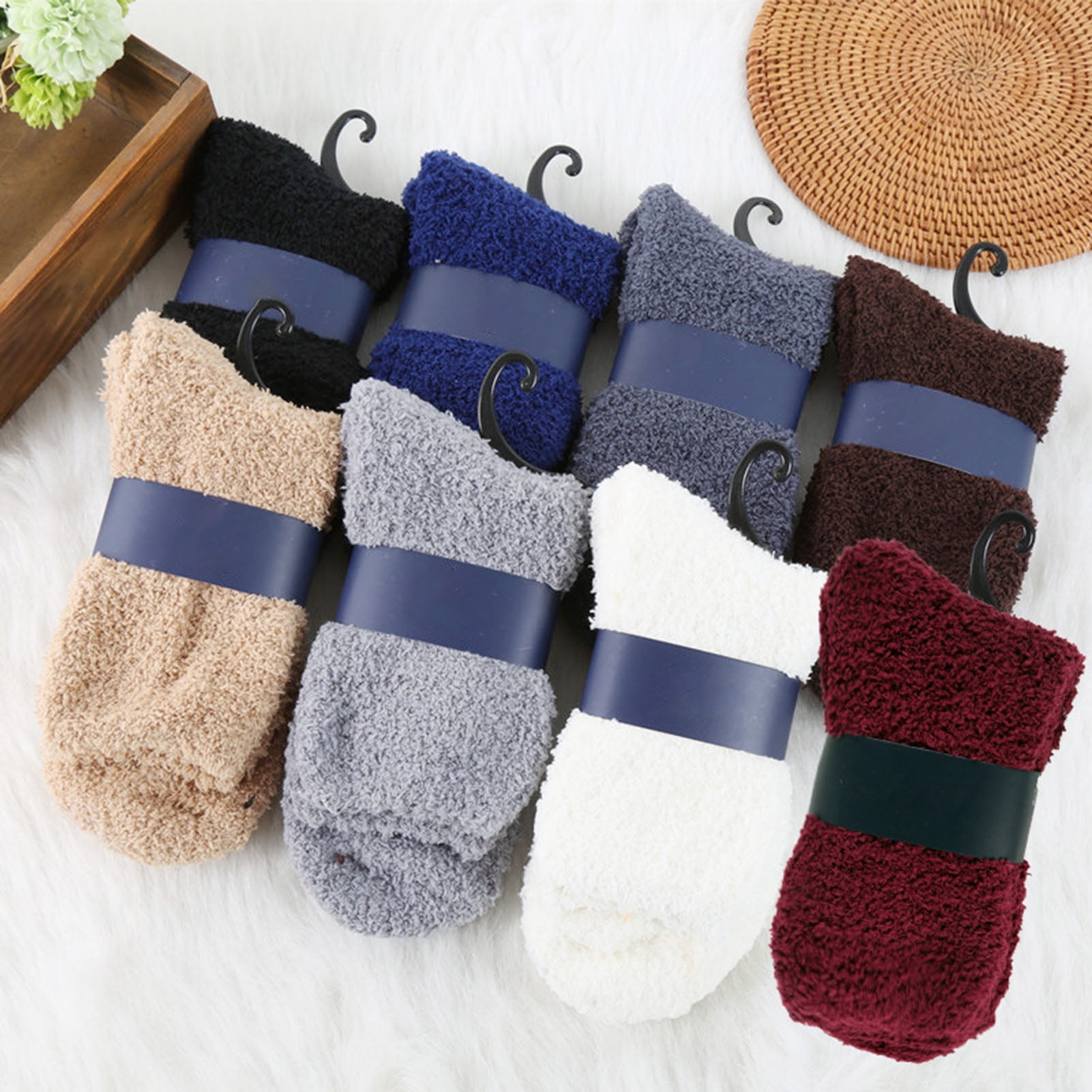 Mens Fuzzy Socks Soft Cozy Slipper Fluffy Socks Winter Warm Microfiber ...
