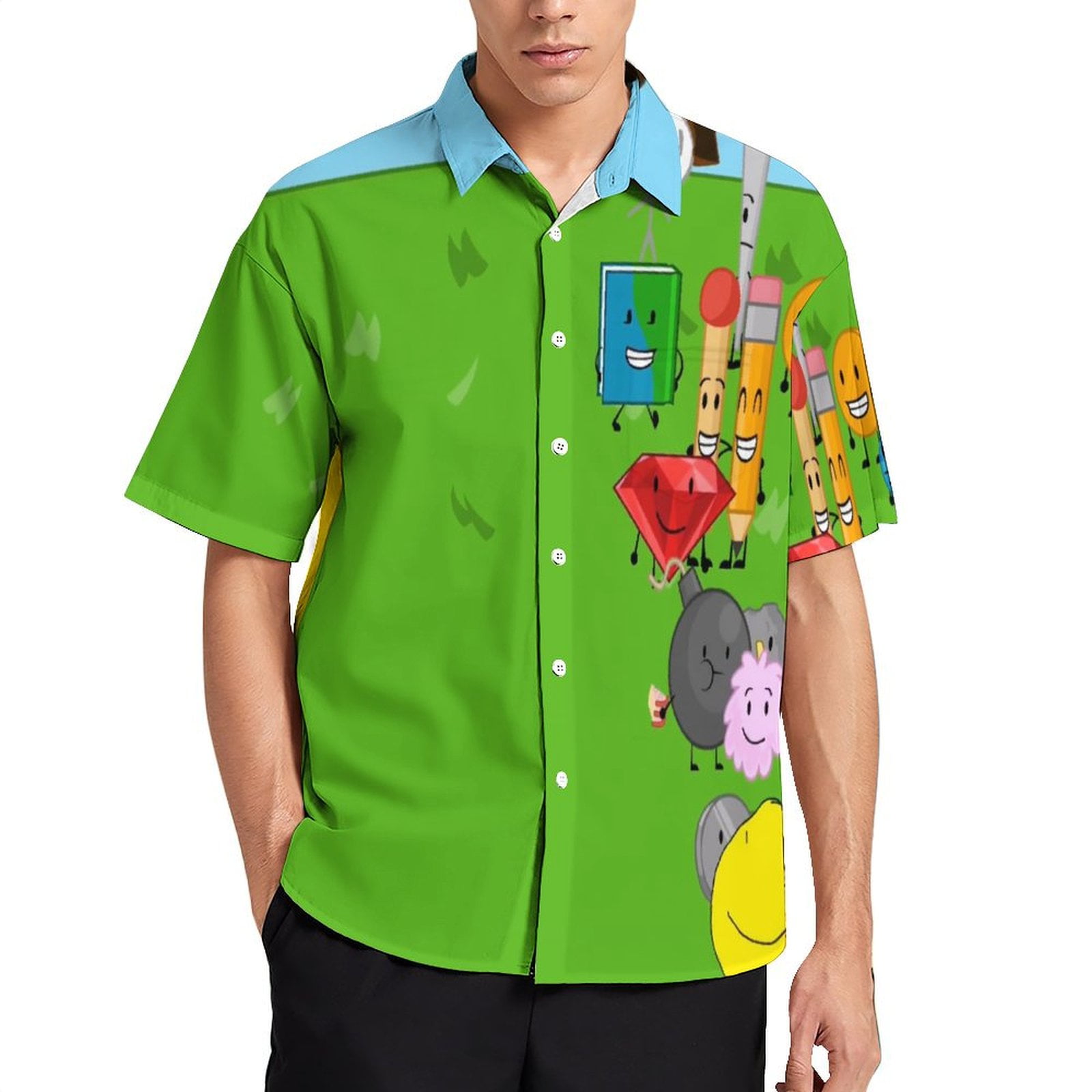 Mens Game BFDI Battle For Dream Island Button Down Short Sleeve Dress ...