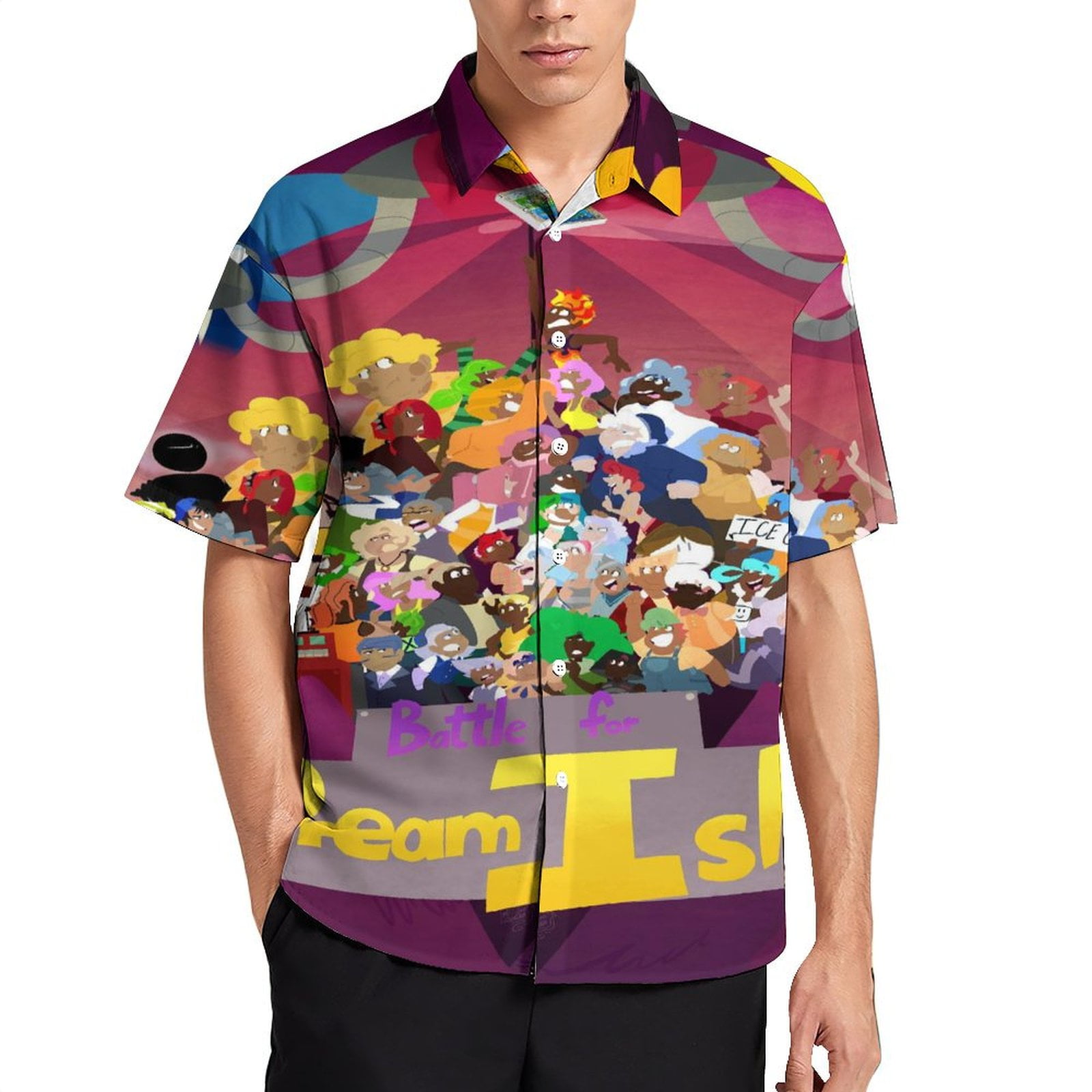Mens Game BFDI Battle For Dream Island Button Down Short Sleeve Dress ...