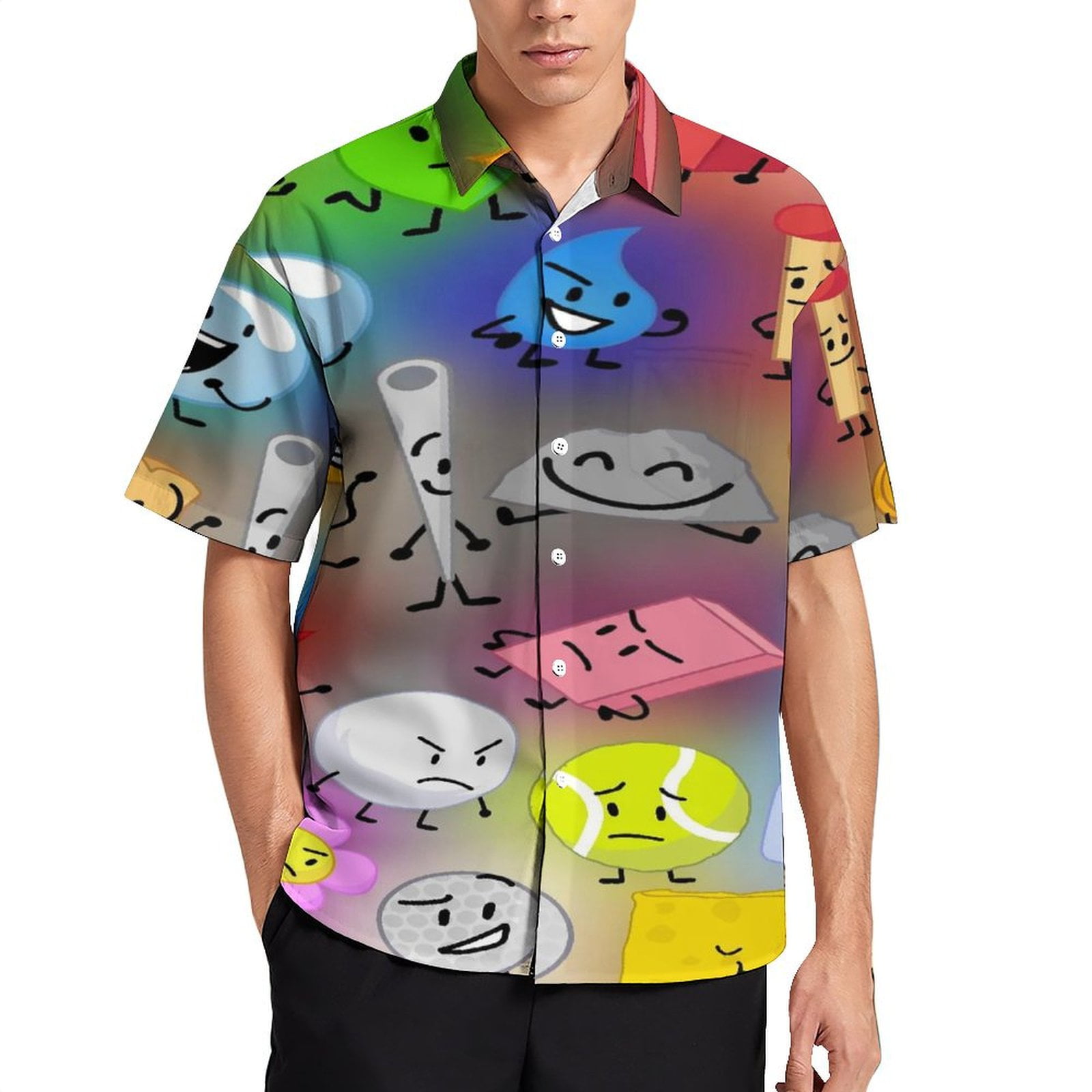 Mens Game BFDI Battle For Dream Island Button Down Short Sleeve Dress ...