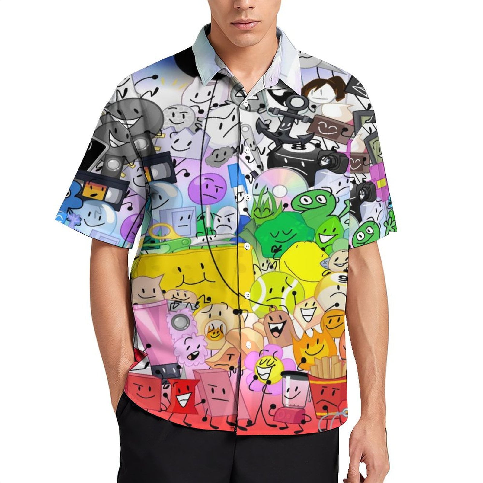 Mens Game BFDI Battle For Dream Island Button Down Short Sleeve Dress ...