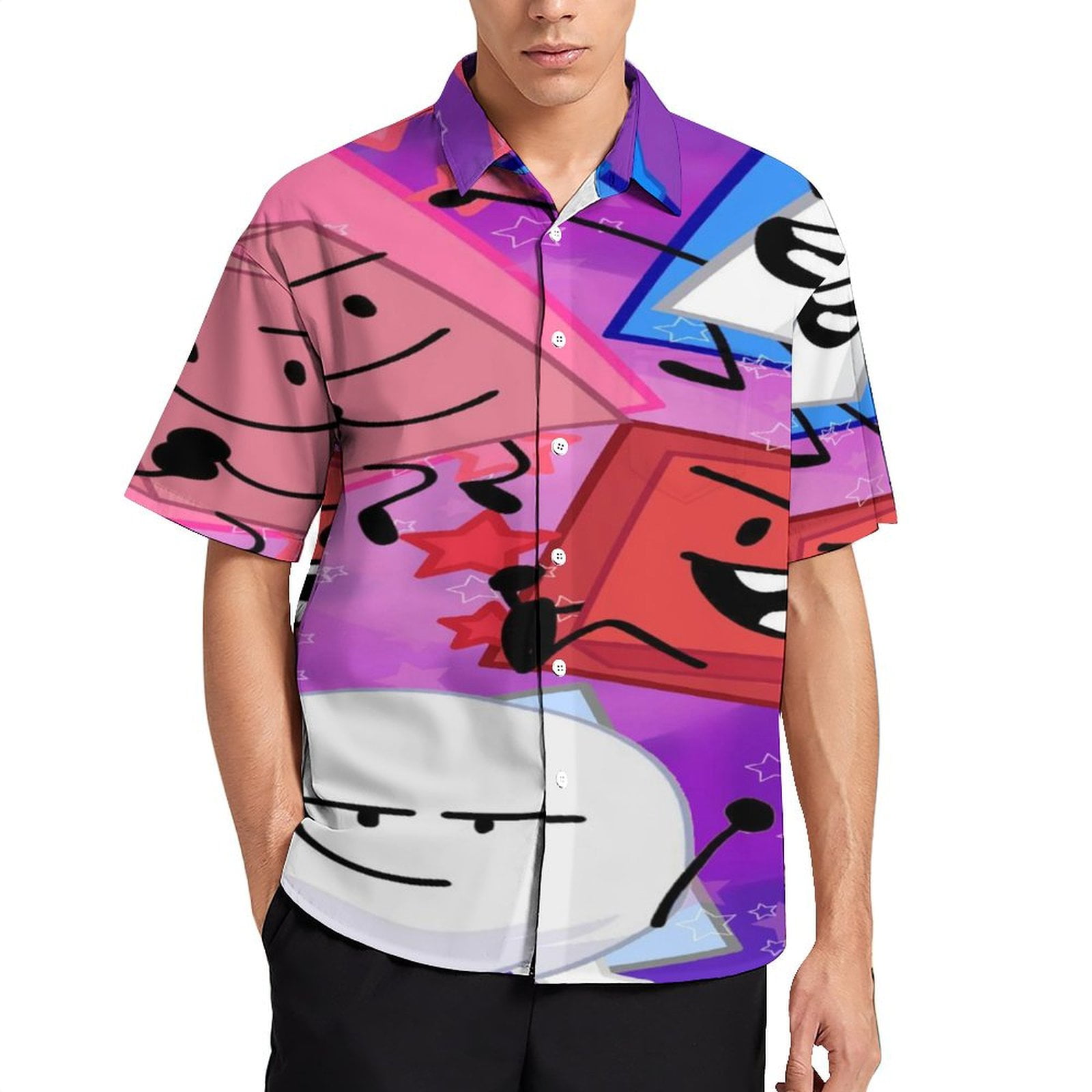 Mens Game BFDI Battle For Dream Island Button Down Short Sleeve Dress ...