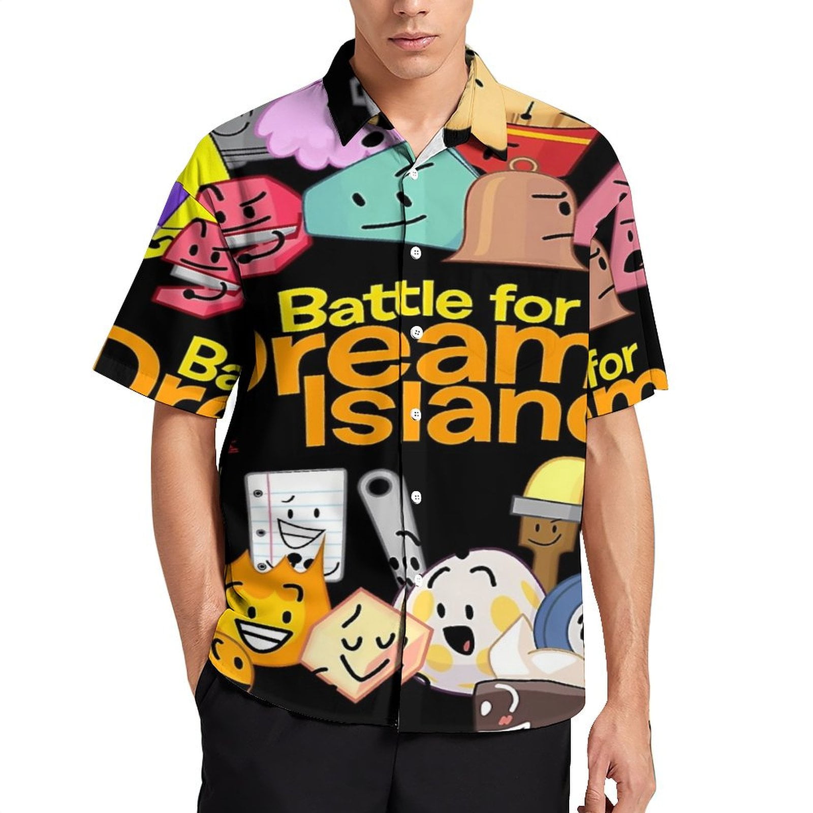 Mens Game BFDI Battle For Dream Island Button Down Short Sleeve Dress ...