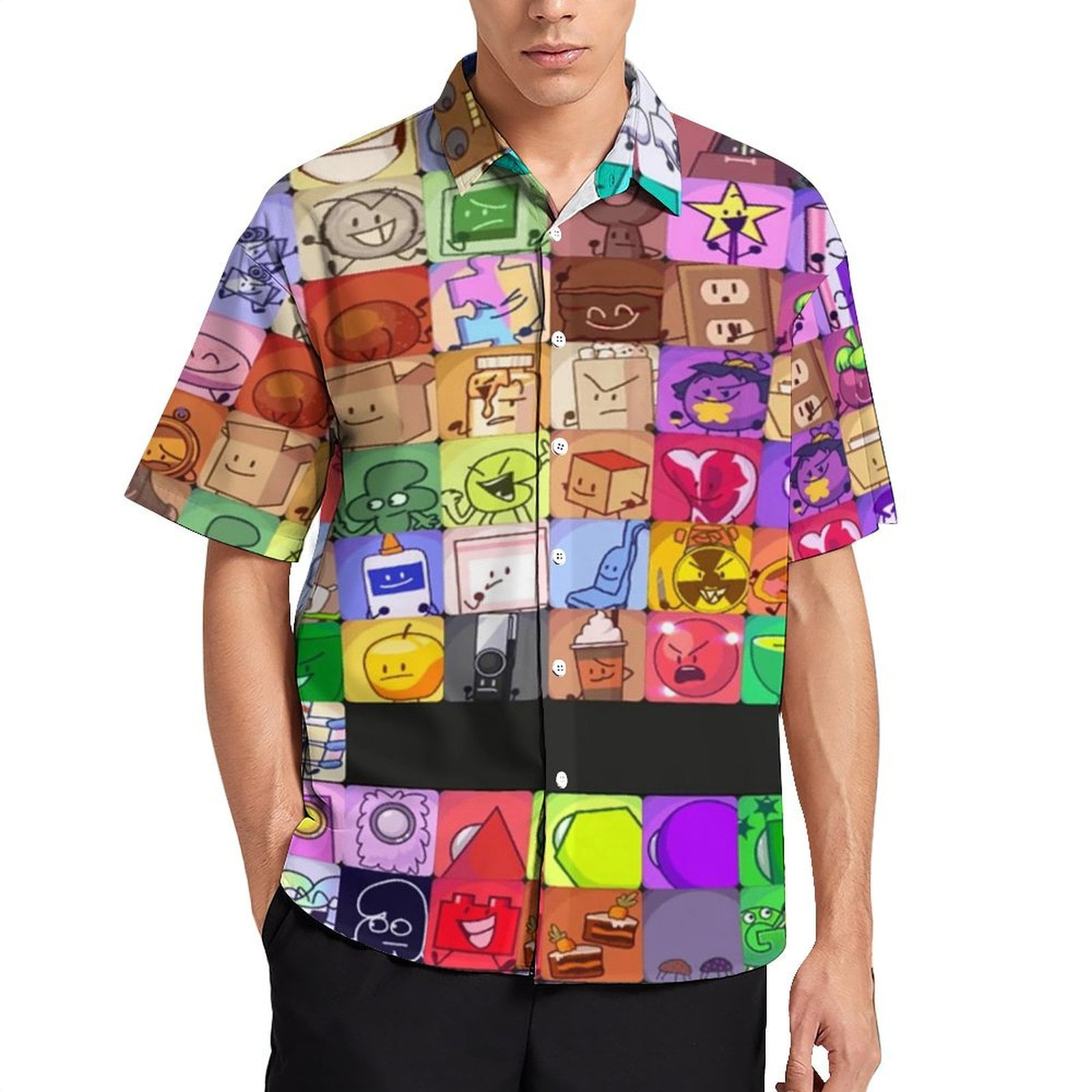 Mens Game BFDI Battle For Dream Island Button Down Short Sleeve Dress ...