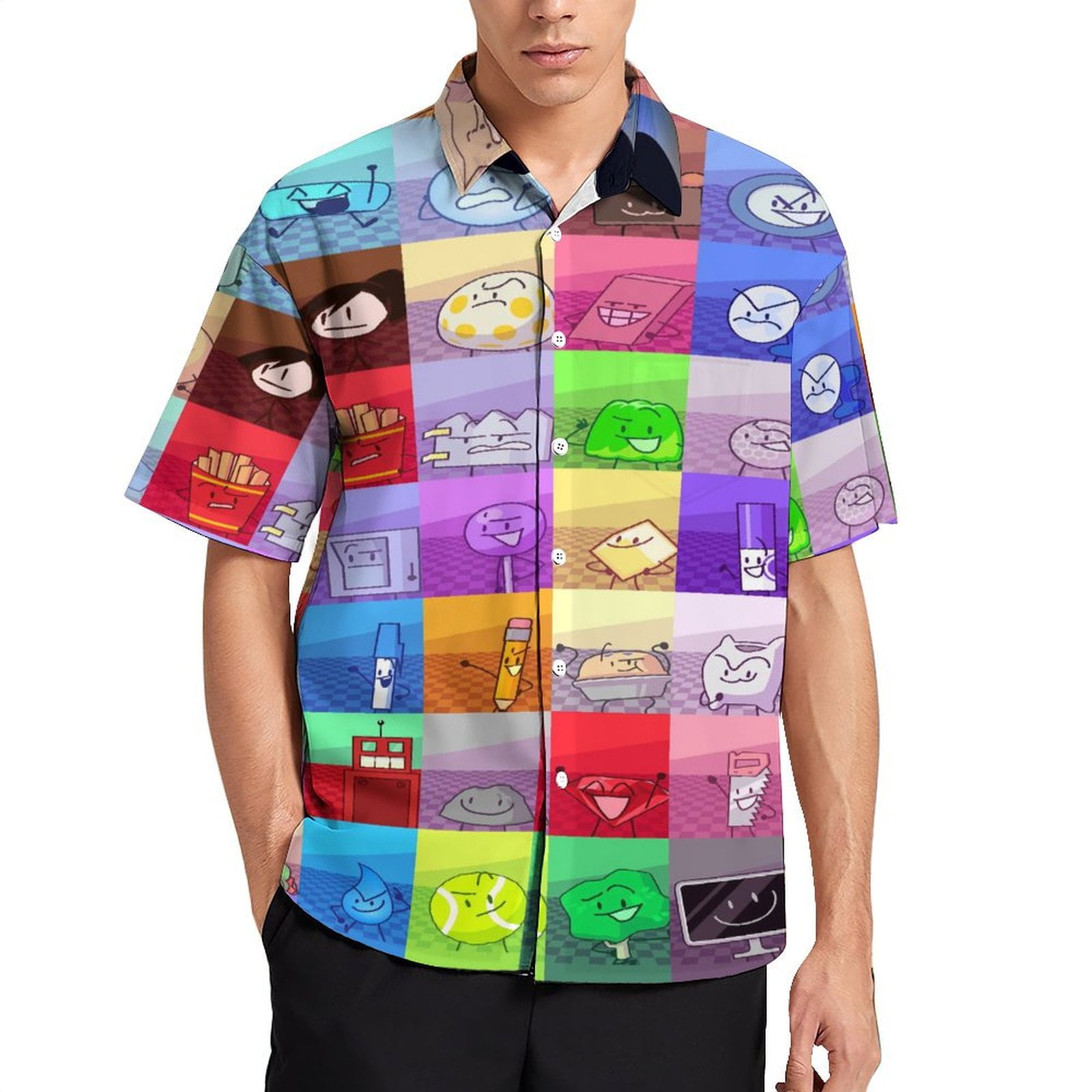 Mens Game BFDI Battle For Dream Island Button Down Short Sleeve Dress ...