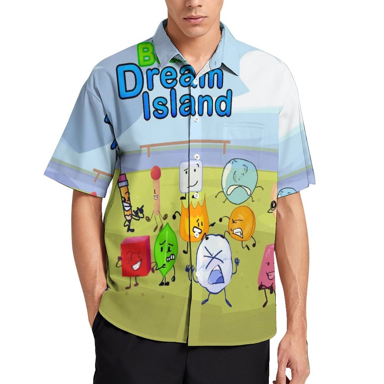 Mens Game BFDI Battle For Dream Island Button Down Short Sleeve Dress ...