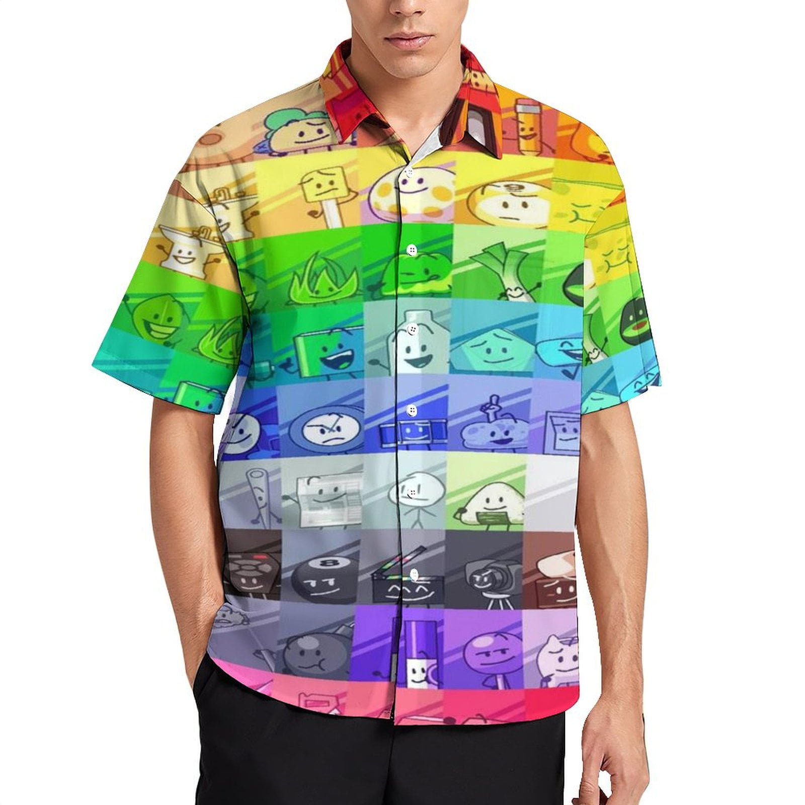 Mens Game BFDI Battle For Dream Island Button Down Short Sleeve Dress ...
