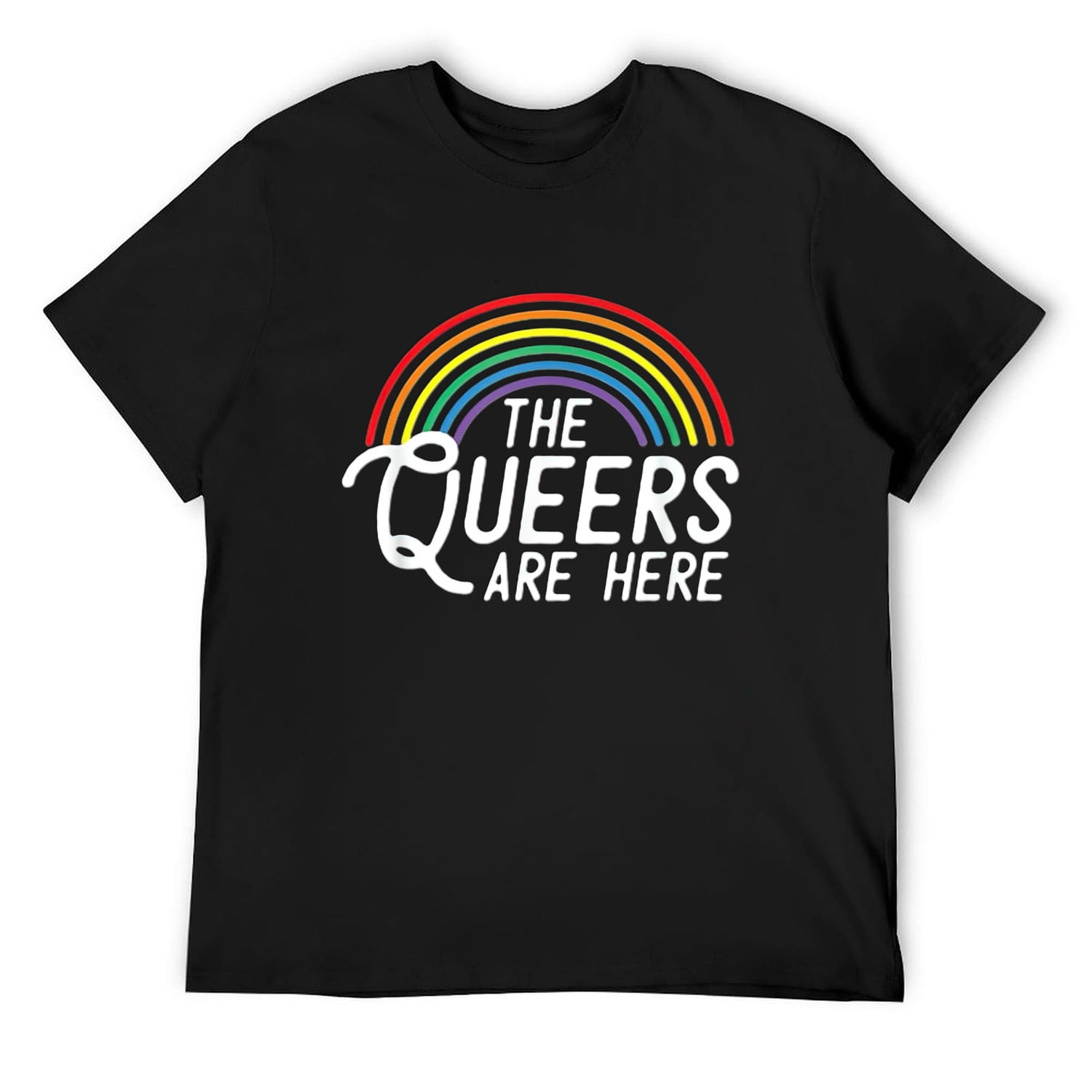 Mens Gay Pride Parade Rainbow T Shirt The Queers Are Here Black Large
