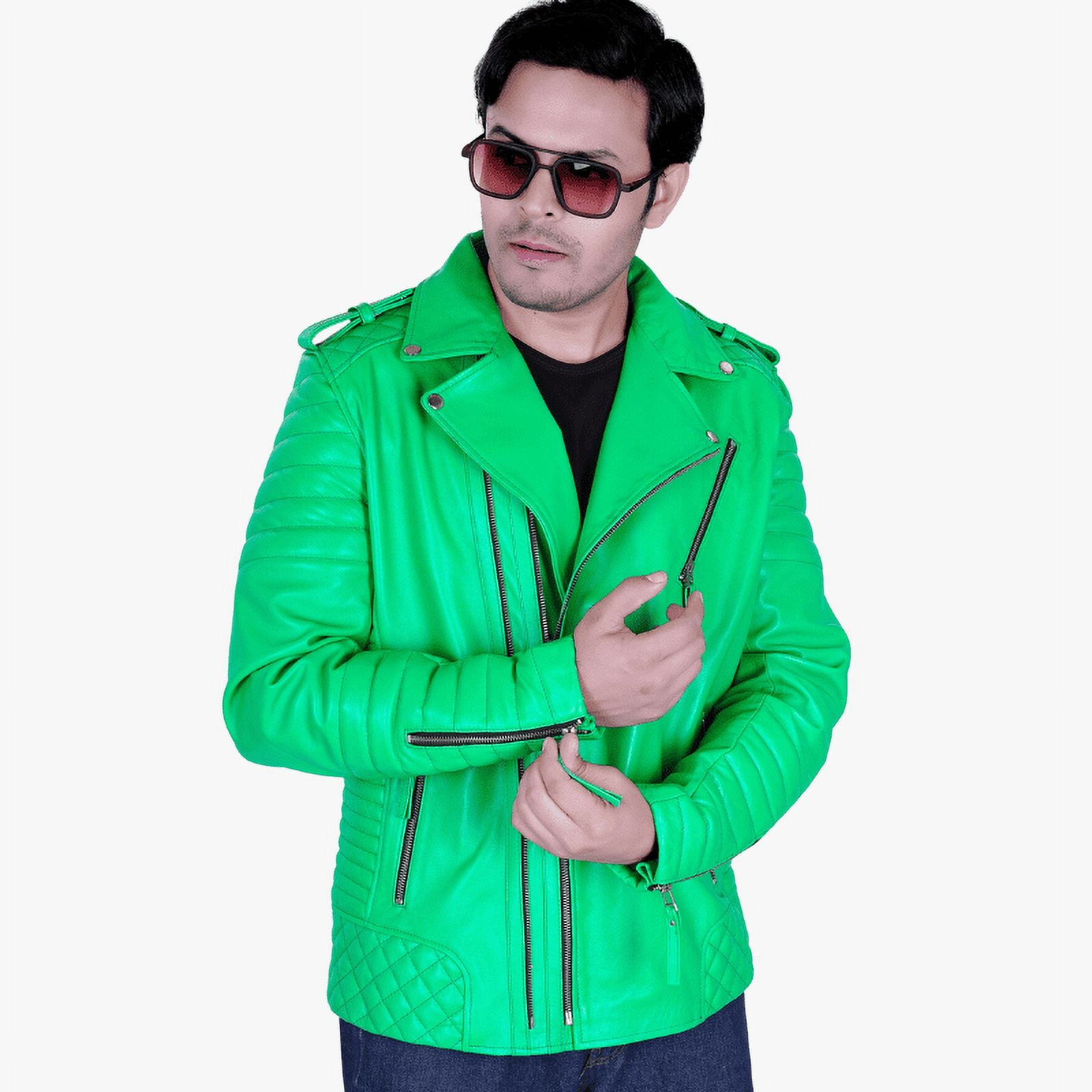 Mens Genuine Lambskin Neon Green Leather Jacket Quilted Stylish Jacket ...