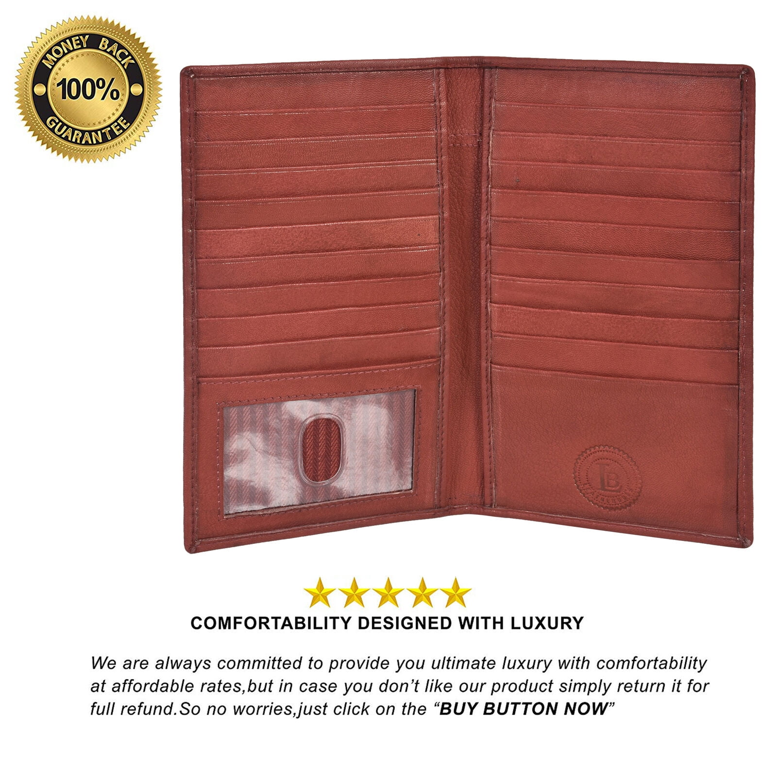 Mens Genuine Leather Bifold Secretary Wallet Brown Credit Card Case ...