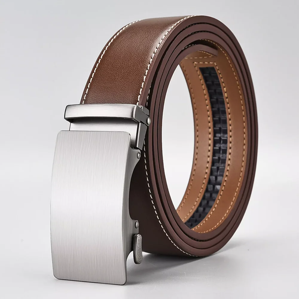 Mens Genuine Leather Ratchet Belts Adjustable Automatic Buckle Size 30 ...