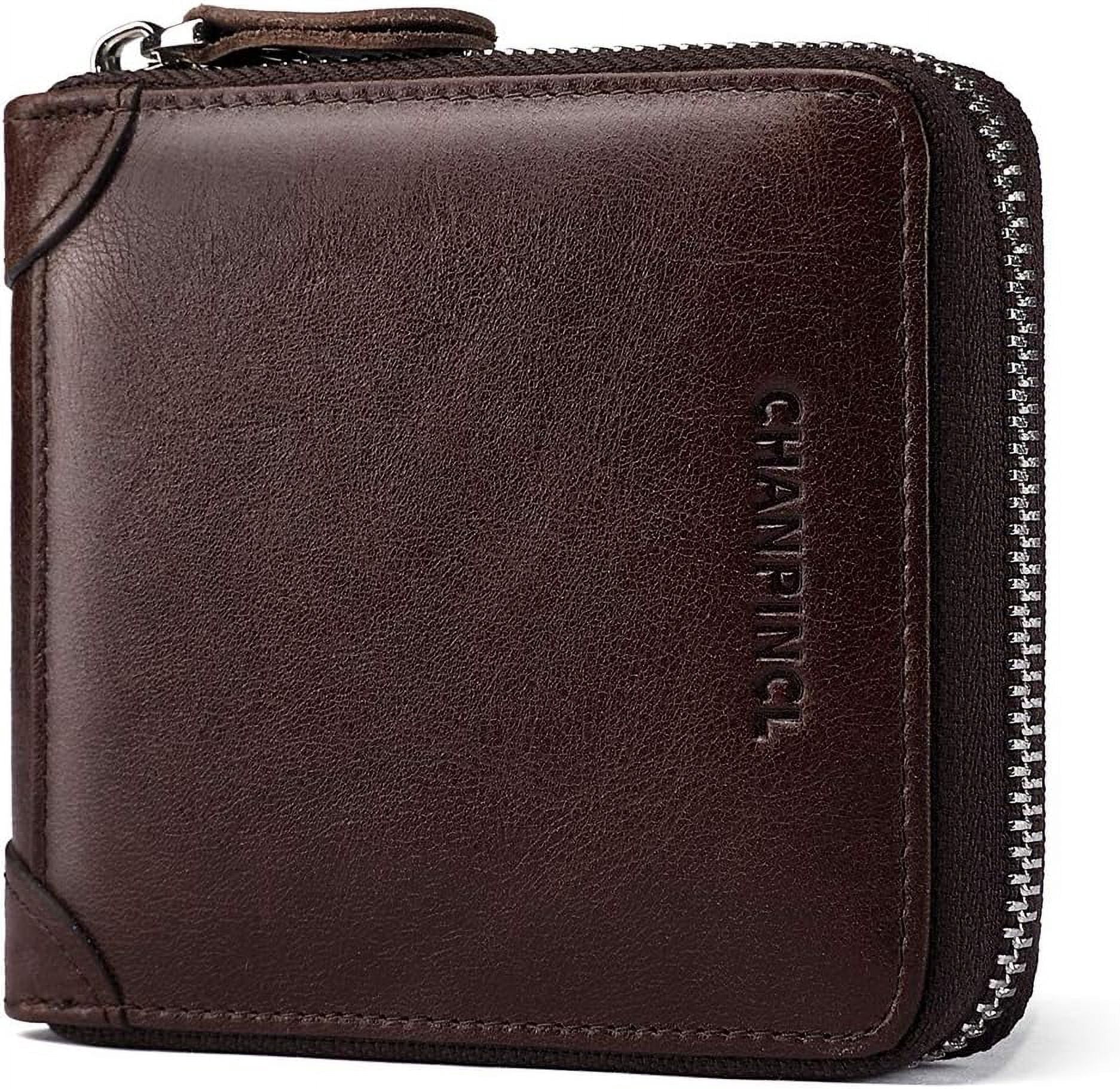 Mens Genuine Leather Zipper Wallet RFID Secure Large Capacity Double ...