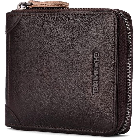 Mens Genuine Leather Zipper Wallet RFID Secure Large Capacity Double ...
