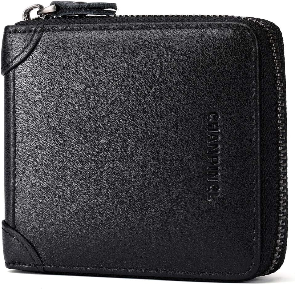 Mens Genuine Leather Zipper Wallet RFID Secure Large Capacity Double ...