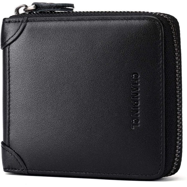 Mens Genuine Leather Zipper Wallet RFID Secure Large Capacity Double ...