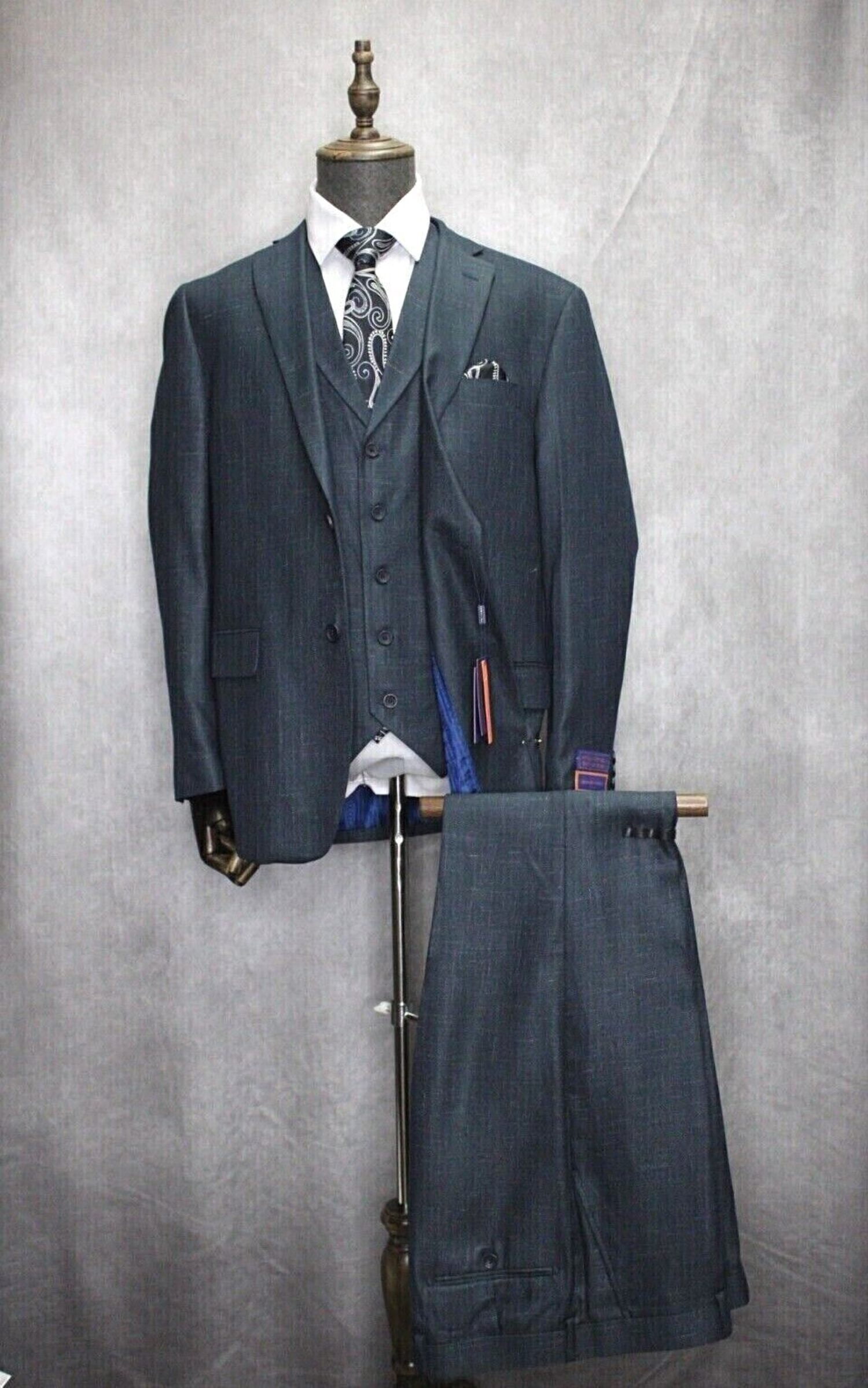 Mens Giorgio Fiorelli Modern 3pc Navy Blue textured Formal Suit G79687 ...
