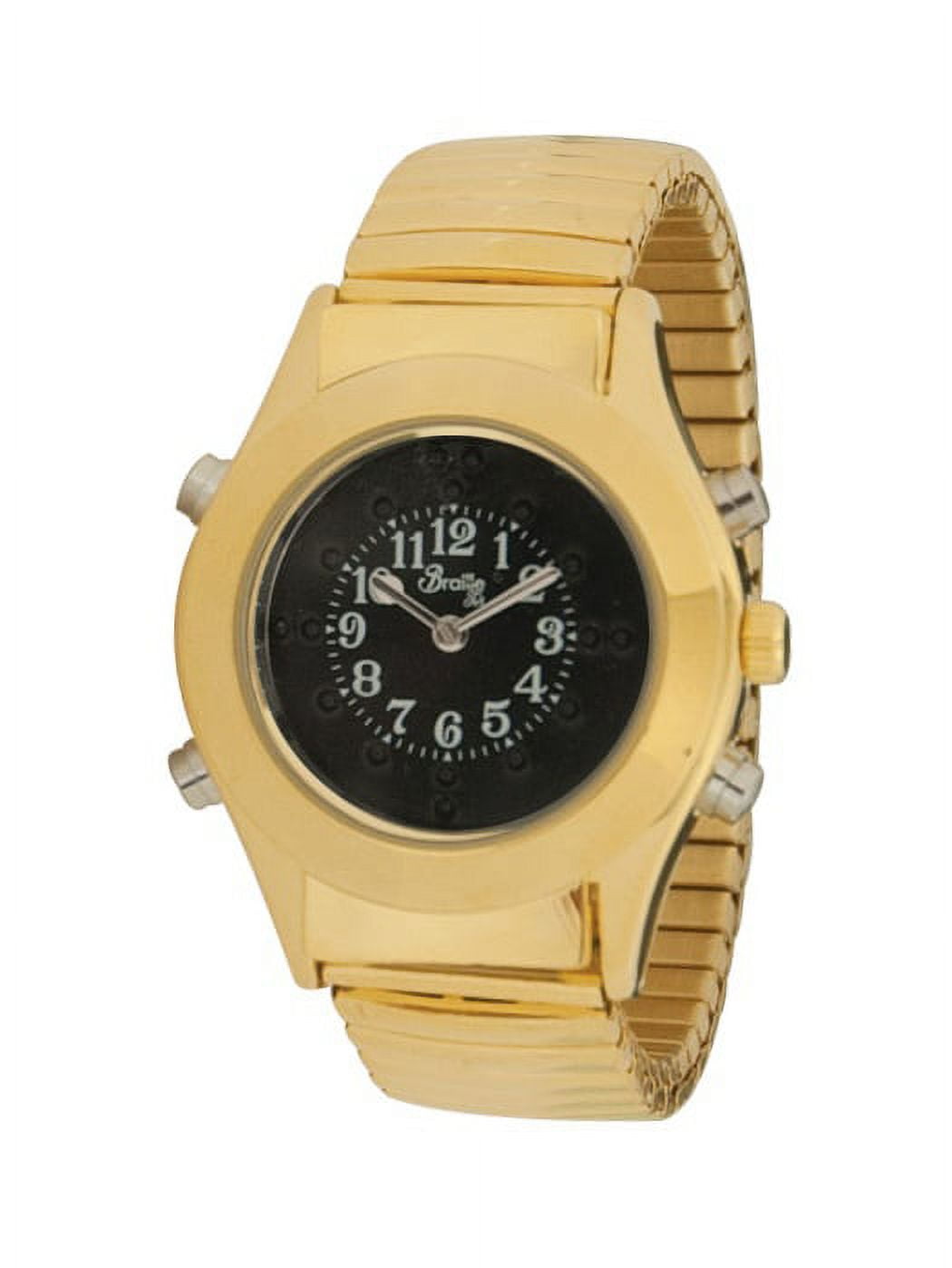 Mens Gold Braille Talking Watch-Spanish-Black Dial Expansion Band ...