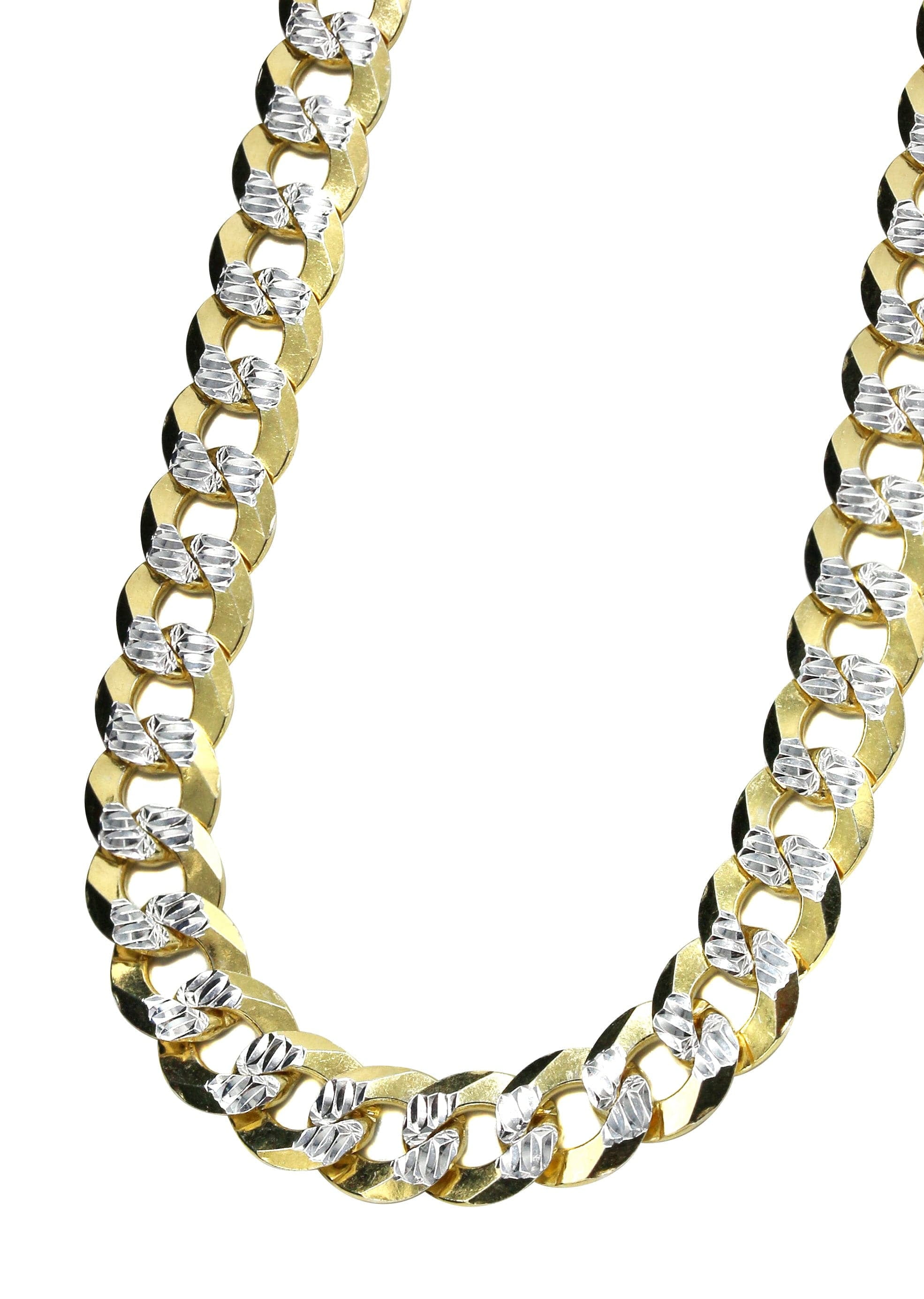 Mens Gold Chain - Solid Curb Diamond Cut Cuban Chain - Silver / 10K ...