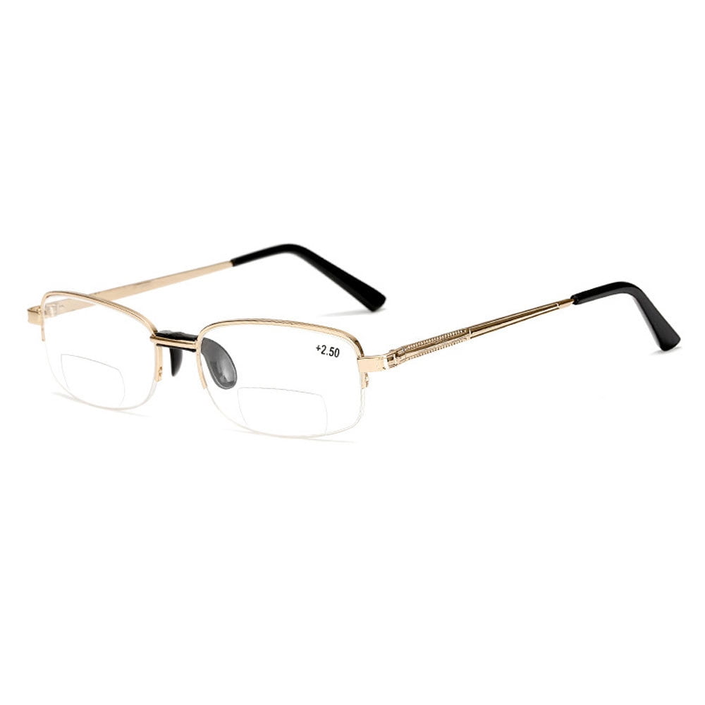 Mens Gold Classic Metal Half Rimless Bifocal Reading Glasses Metal ...