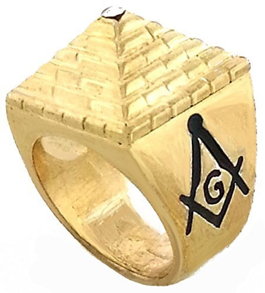 Mens Gold Tone Freemason Masonic Mason Square Pyramid Ring (10 ...