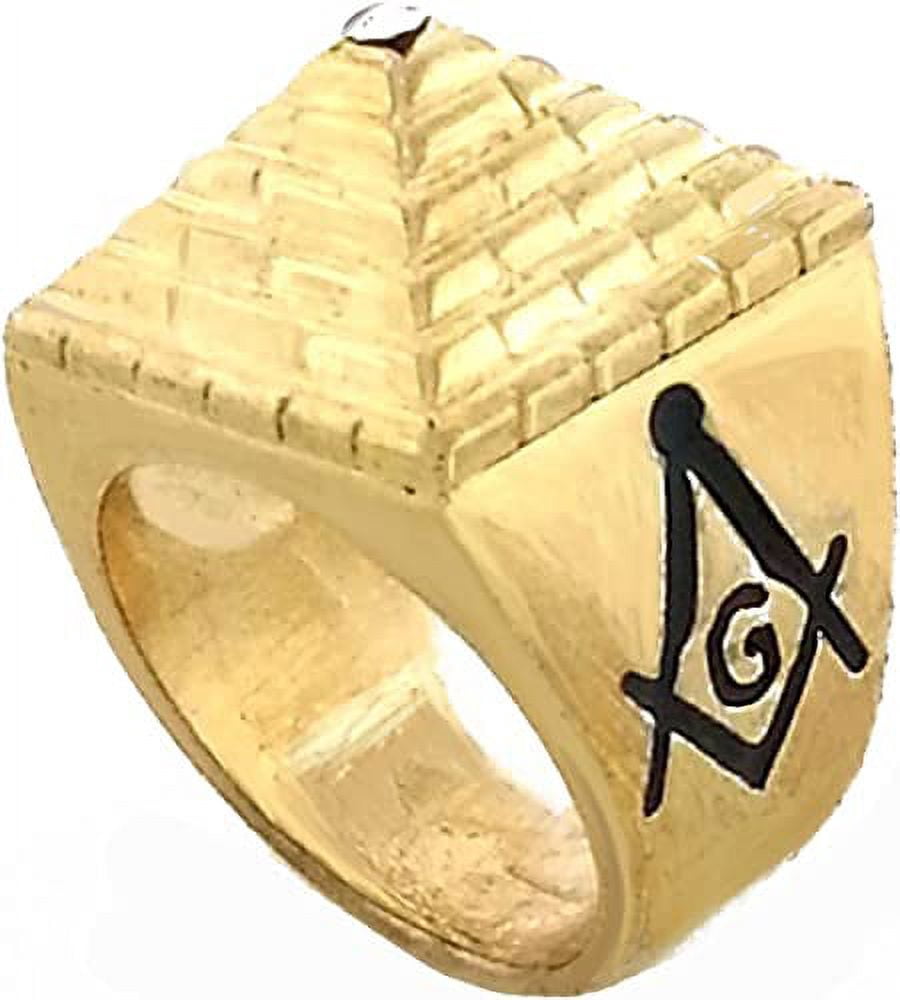 Mens Gold Tone Freemason Masonic Mason Square Pyramid Ring (7 ...