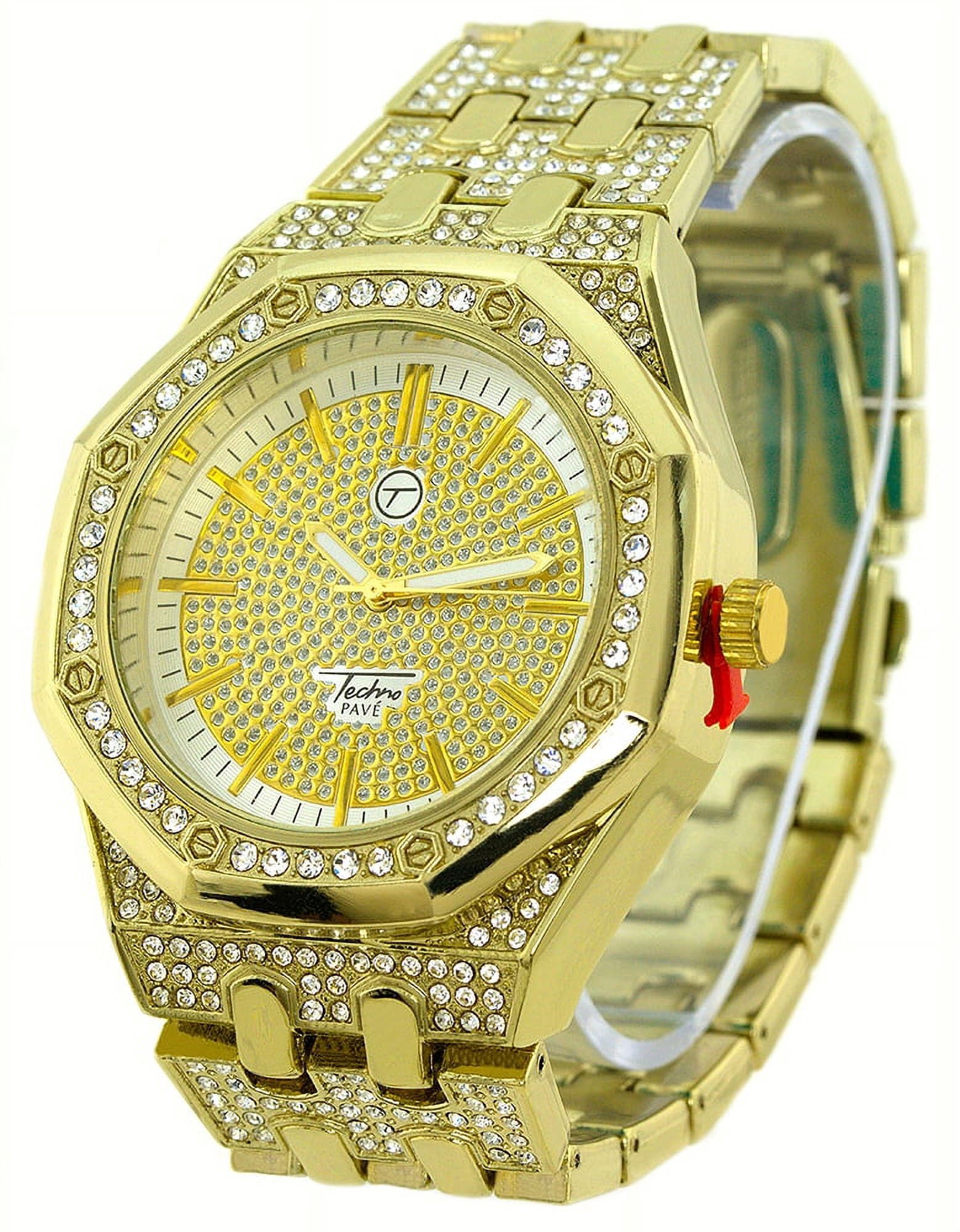 Mens Gold-Tone Hexagonal CZ Clubbing Watch 48mm 15mm thick. 24mm wide ...