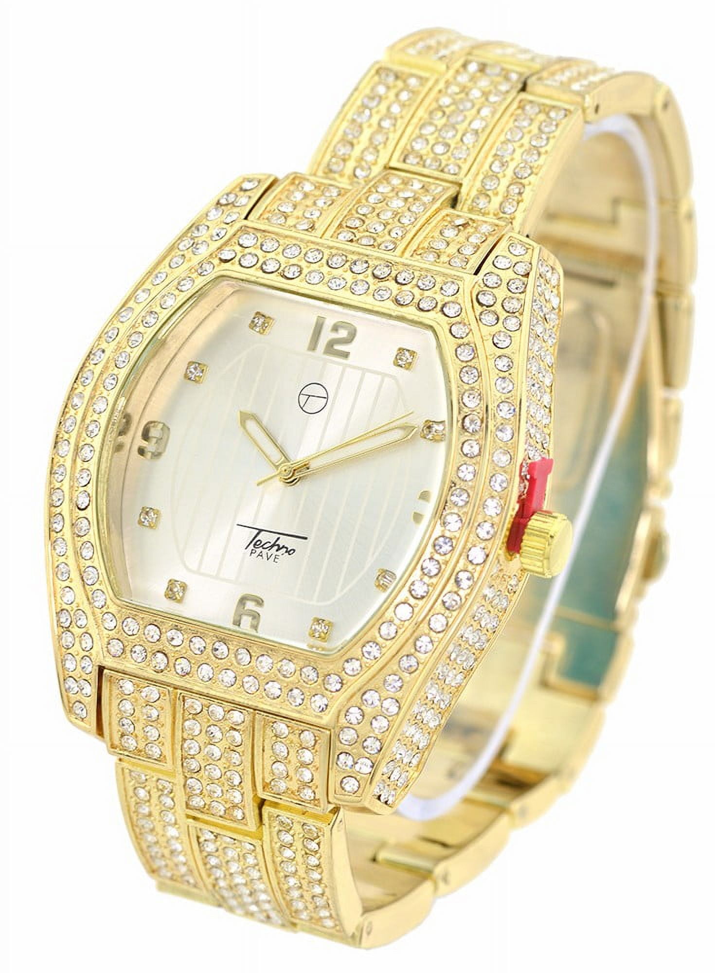 Mens Gold-tone ICEOUT Clubbing watch 46mm 16mm thick case. CZ bezel ...