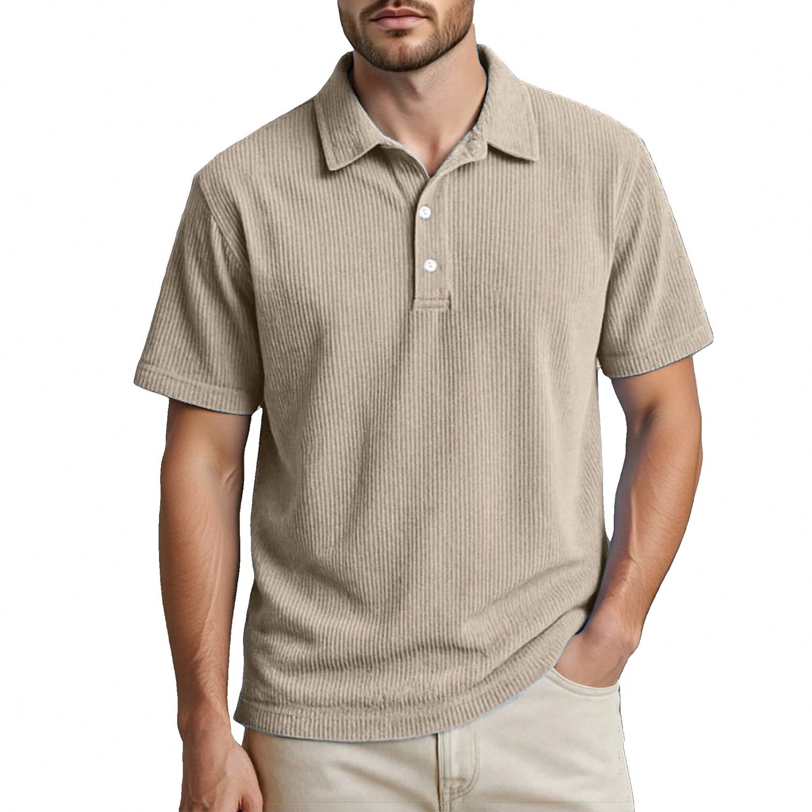 Mens Golf Polo Corduroy Short Sleeve Turn Down Collar Solid Color ...